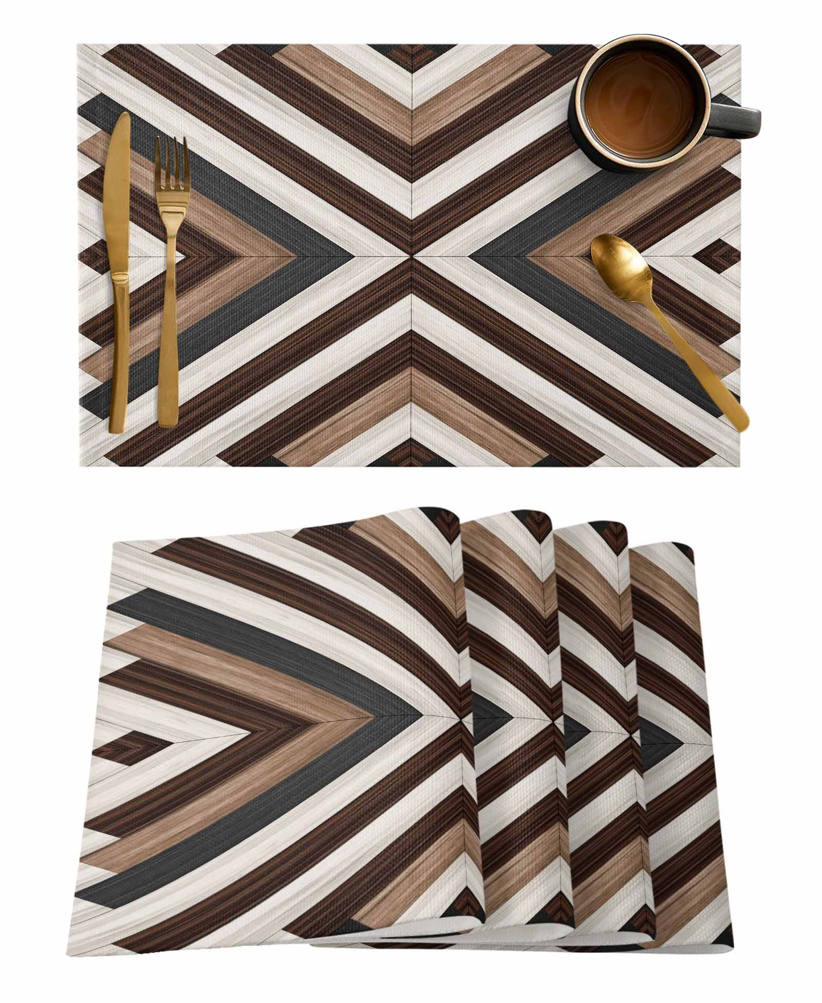 Aztec Bohemian Placemats Set of 2 Modern Neutral Wooden Texture Art ...