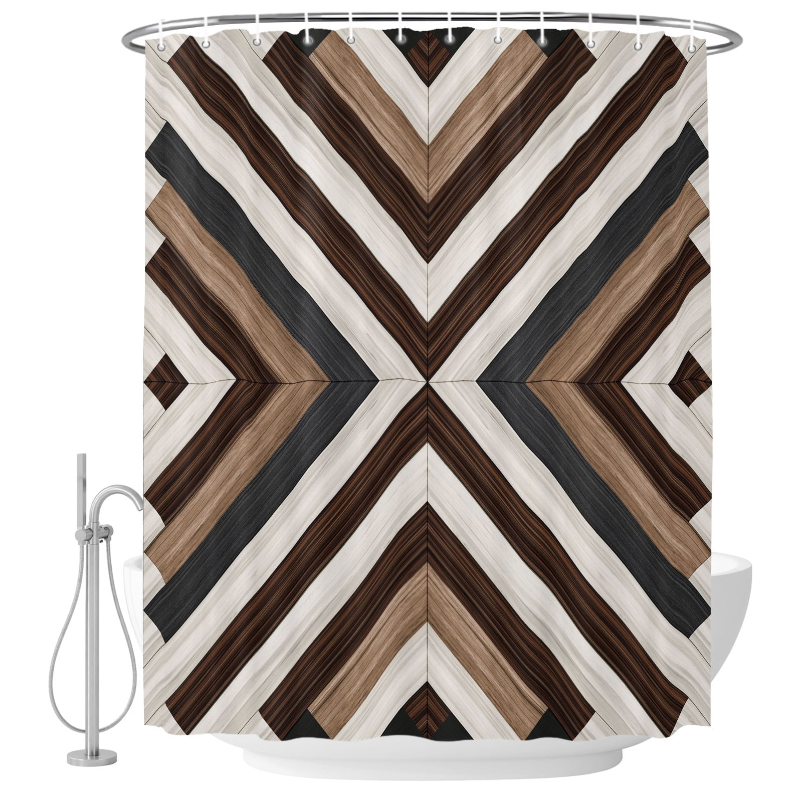 Aztec Bohemian Shower Curtain for Bathroom, Modern Neutral Wooden ...