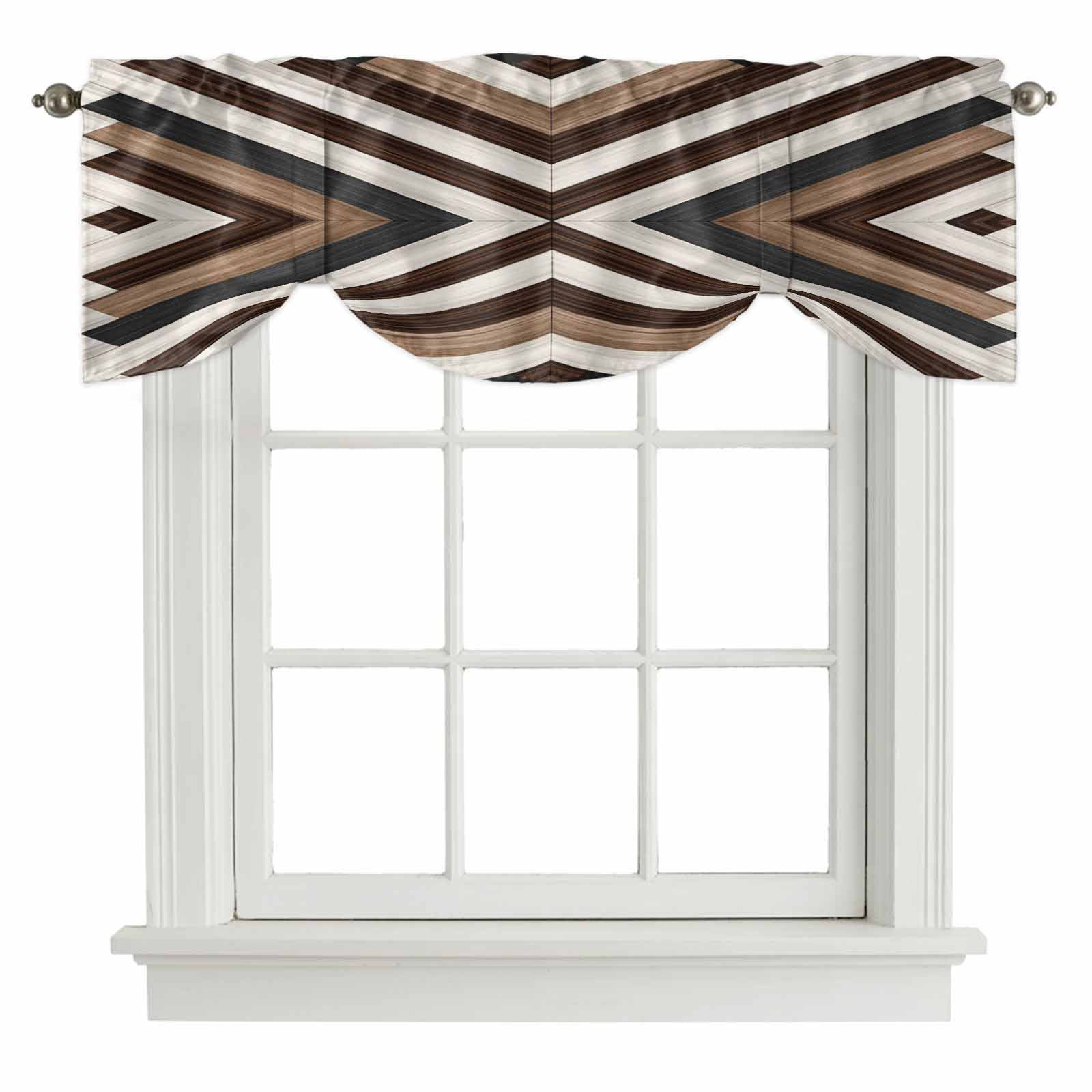 Aztec Bohemian Tie Up Valance Curtains Modern Neutral Wooden Texture ...