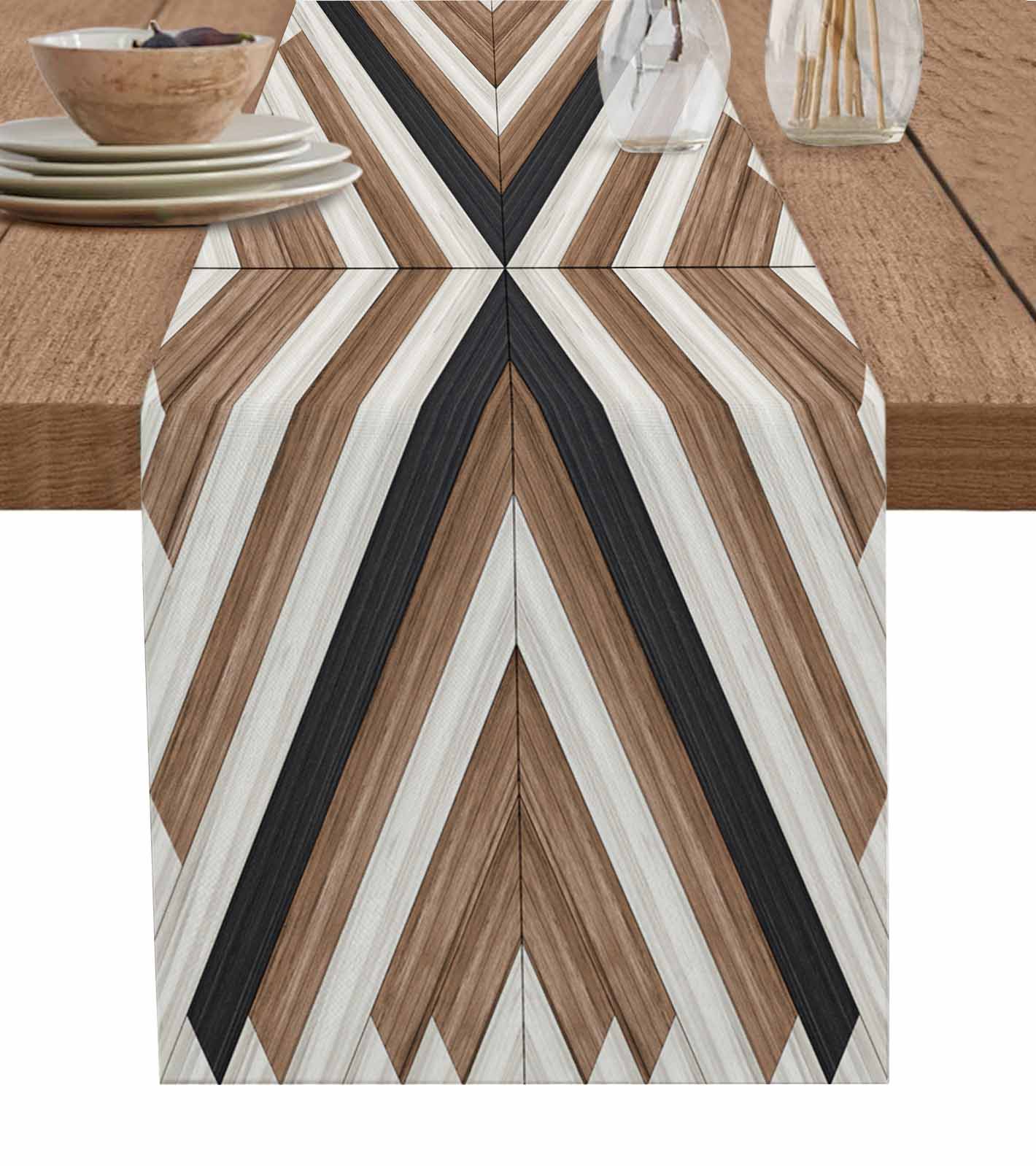 Aztec Bohemian Wood Texture Table Runner Cotton Linen Wedding Table r ...