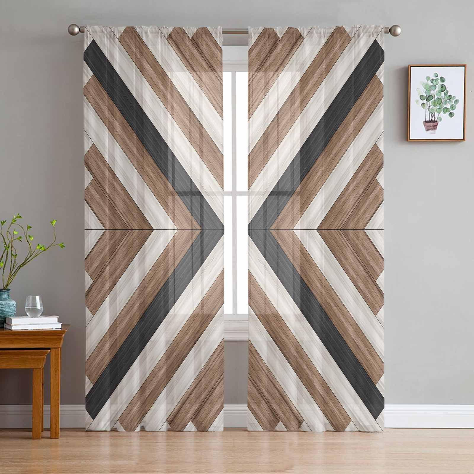 Aztec Bohemian Wood Texture Tulle Curtains for Living Room Bedroom ...