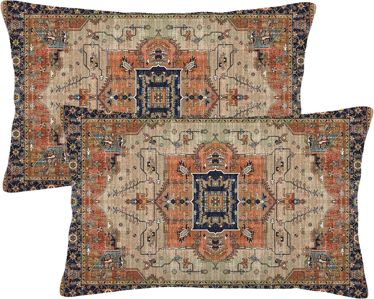 Aztec Boho Lumbar Pillow Covers 12x20 Set of 2, Ethnic Vintage Design ...