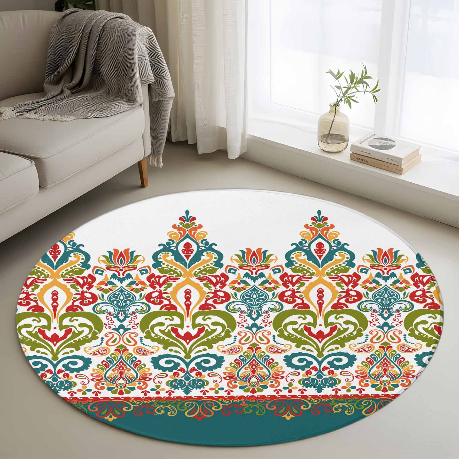 Aztec Boho Round Area Rugs 3 ft, Bohemian Tribe Geometric Stripes ...