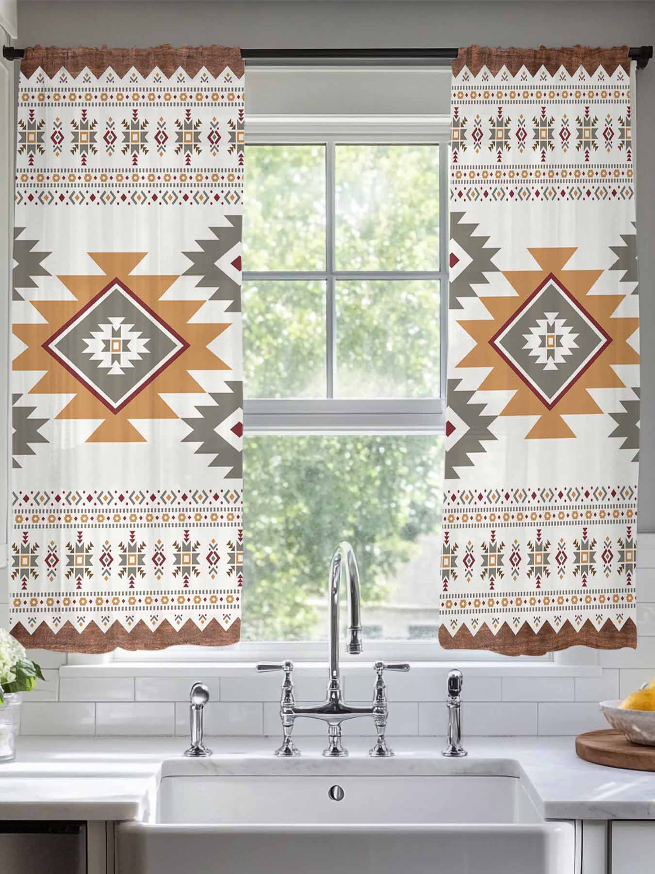 Aztec Boho Stripe Ethnic Style Chiffon Sheer Curtains 63 Inches Long ...