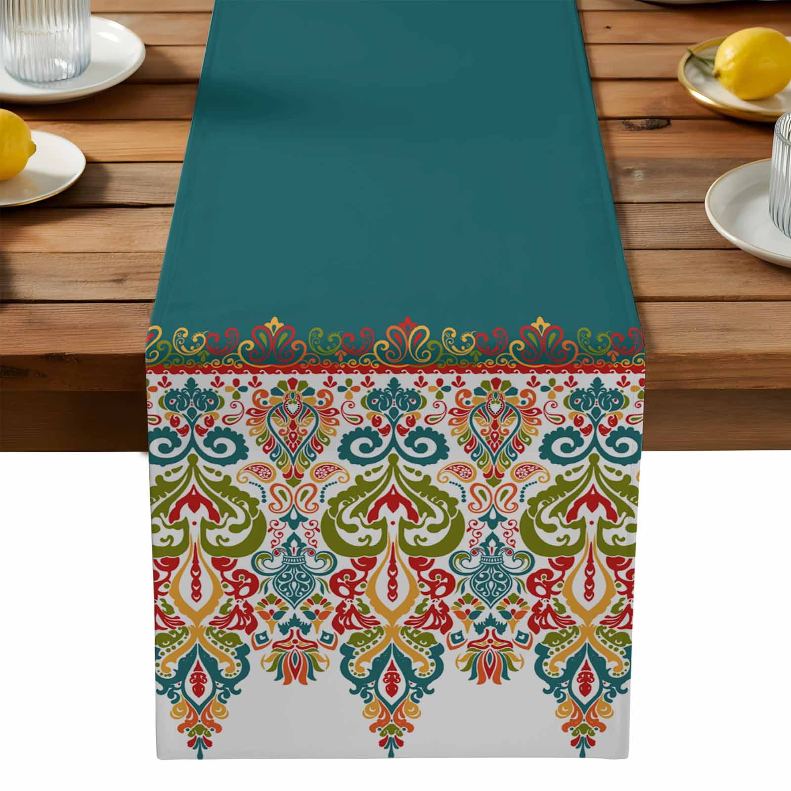Aztec Boho Table Runner, Bohemian Tribe Geometric Stripes Kitchen Table ...