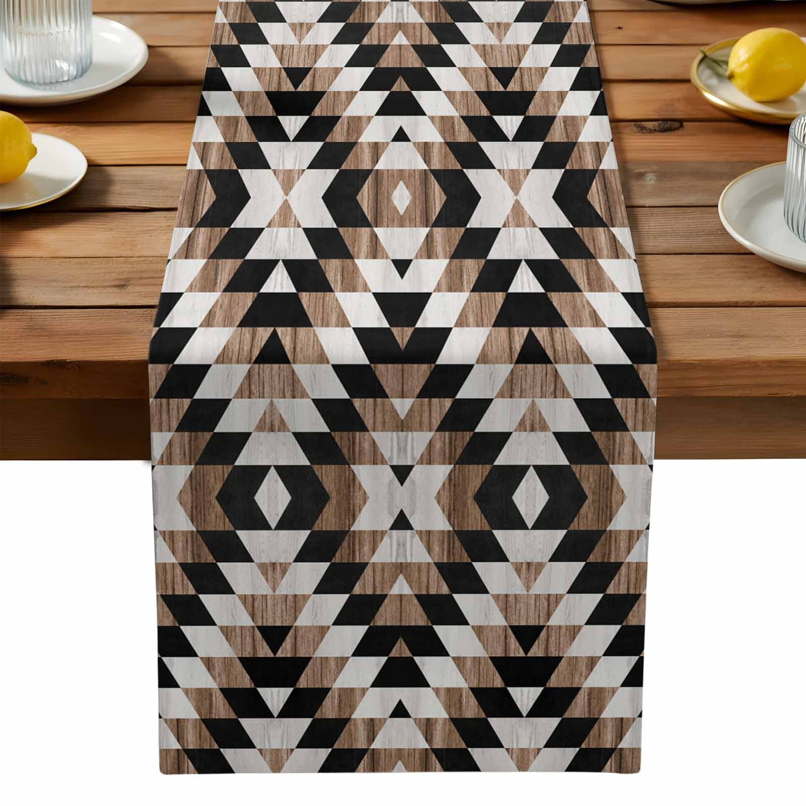 Aztec Brown Ethnic Style Table Runners 13x90 Inches Long Linen Burlap ...