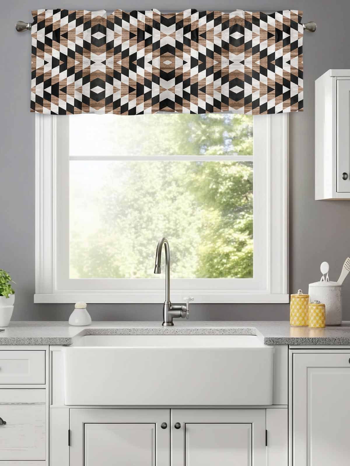 Aztec Brown Ethnic Style Valances for Windows,Kitchen Valance Rod ...