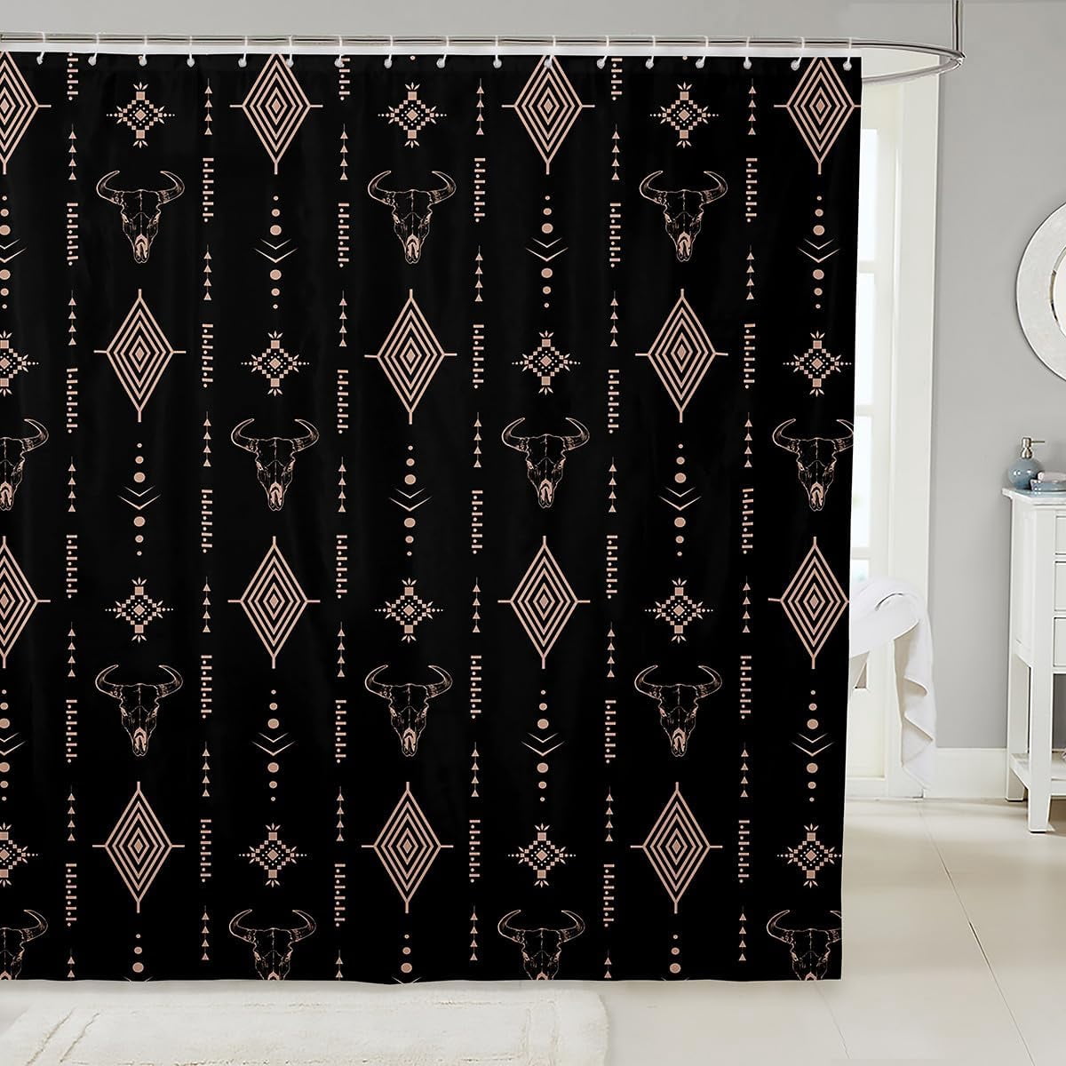 Aztec Bull Skull Shower Curtain 72" Wx72 L Western Bathroom Accessories ...