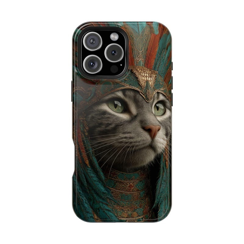 Aztec Cat King with Turquoise Feathers Graphic Case for iPhone 11,12,13 ...