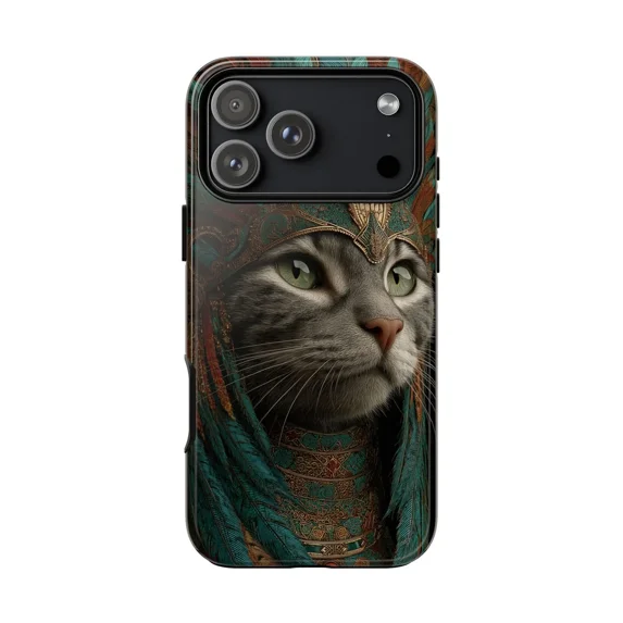 Aztec Cat Turquoise Feather Design Phone Case for iPhone 17-11 Pro Max ...