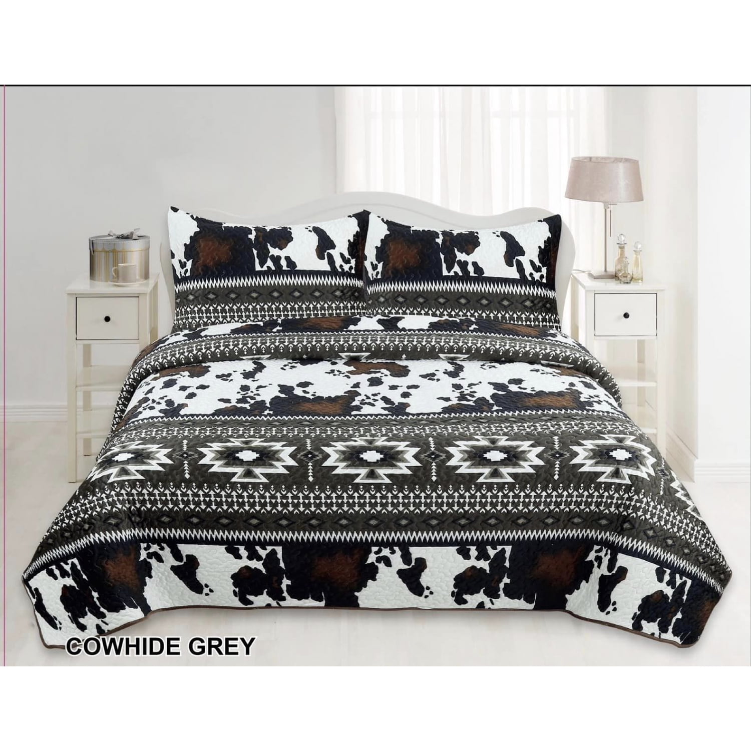 Aztec Cow Print Southwestern Bedding Set Velvet Bedspread Oversized ...