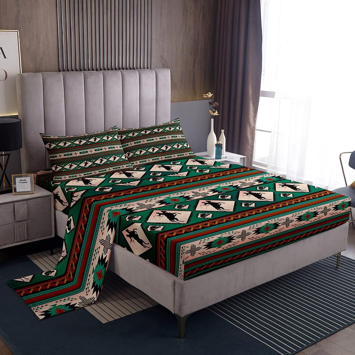 Aztec Cowboy Bed Sheets Set King African Tribal Horse Printed Sheet Set ...