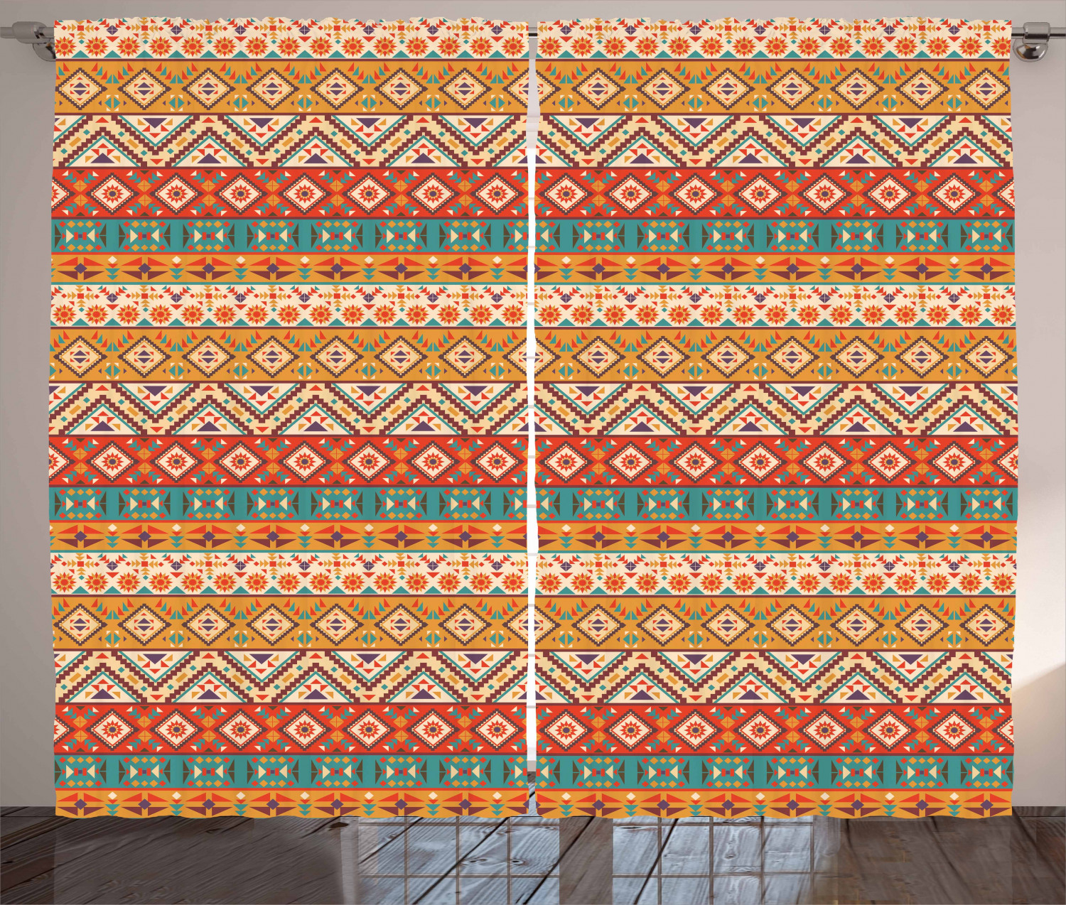Ambesonne Aztec Curtains 2 Panel Set, Native Folklore Pattern, 108" x ...