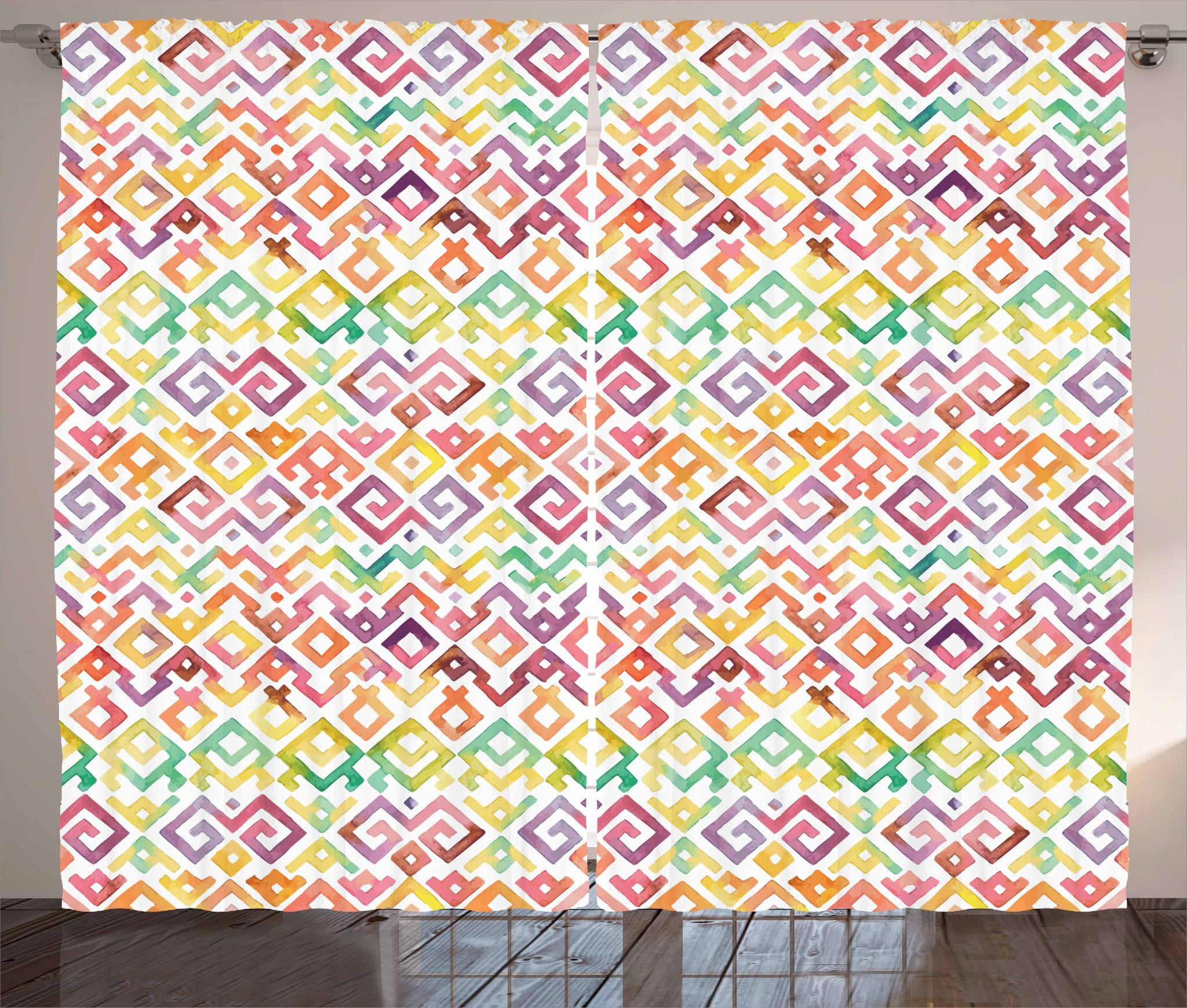 Ambesonne Aztec Curtains 2 Panel Set, Forms, 108" x 96", Multicolor ...