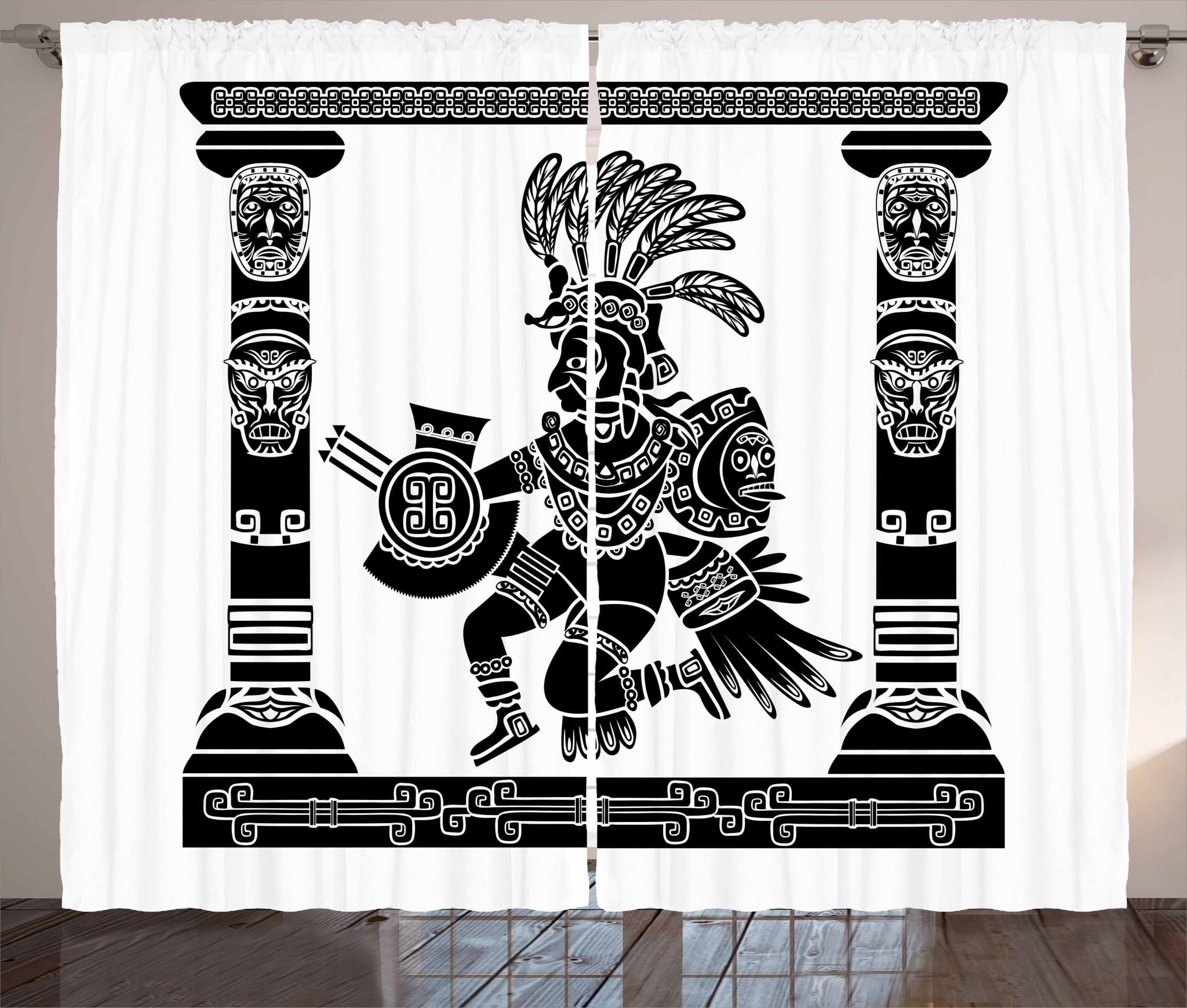 Ambesonne Aztec Curtains 2 Panel Set, Monchrome Man, 108" x 108", White ...