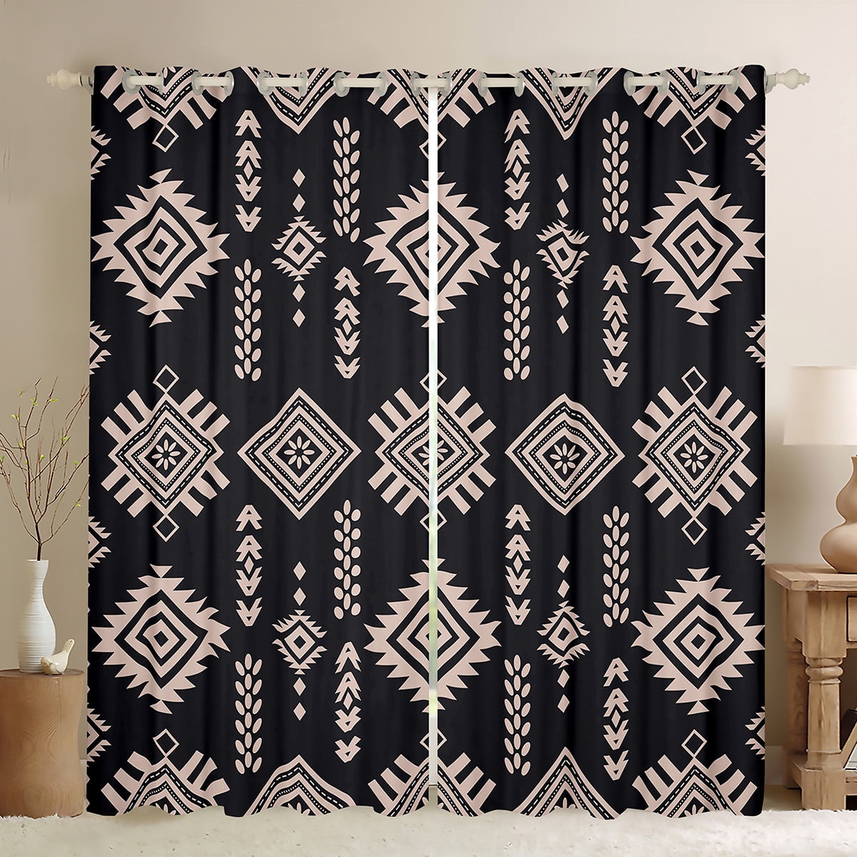Aztec Curtains (52Wx84L),2 Panels Geometric 30%-50% Blackout Curtains ...