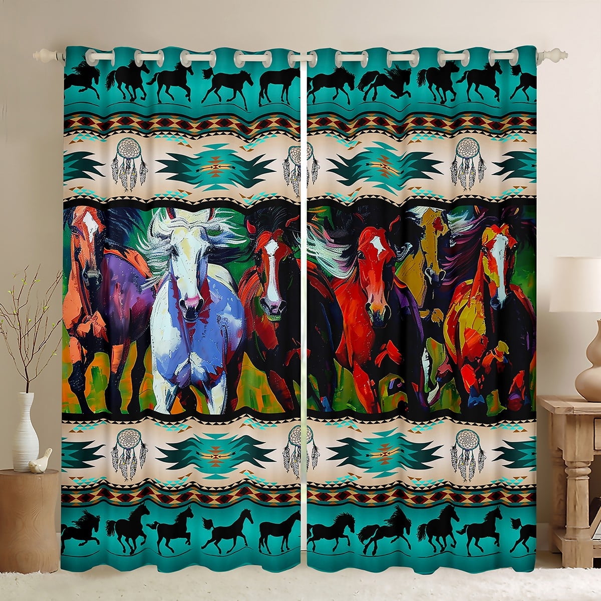 Aztec Curtains African Tribal Horse Printed 30%-50% Blackout Curtains ...