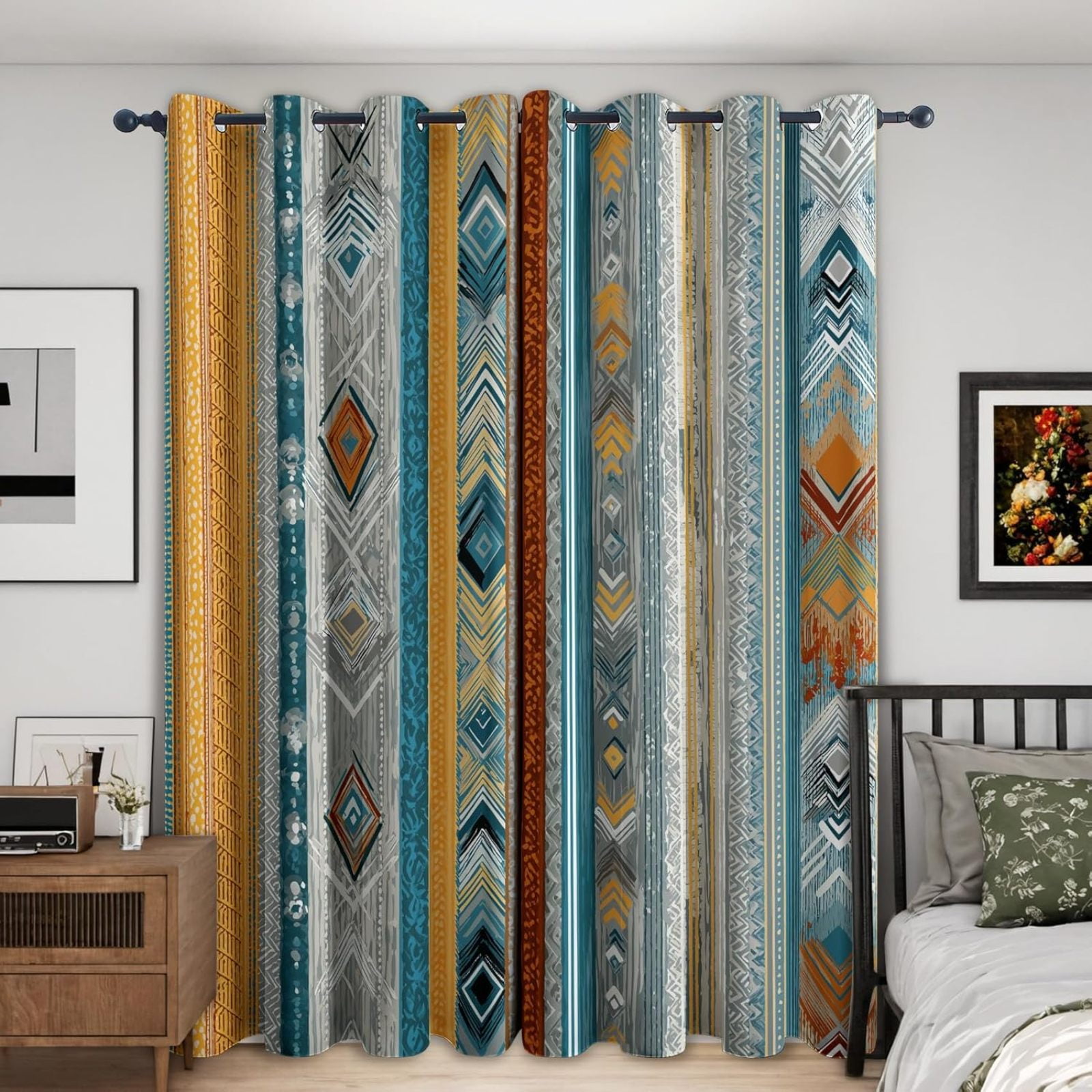 Aztec Curtains For Living Room, Stripe Geometric Tribal Ethnic Pattern ...