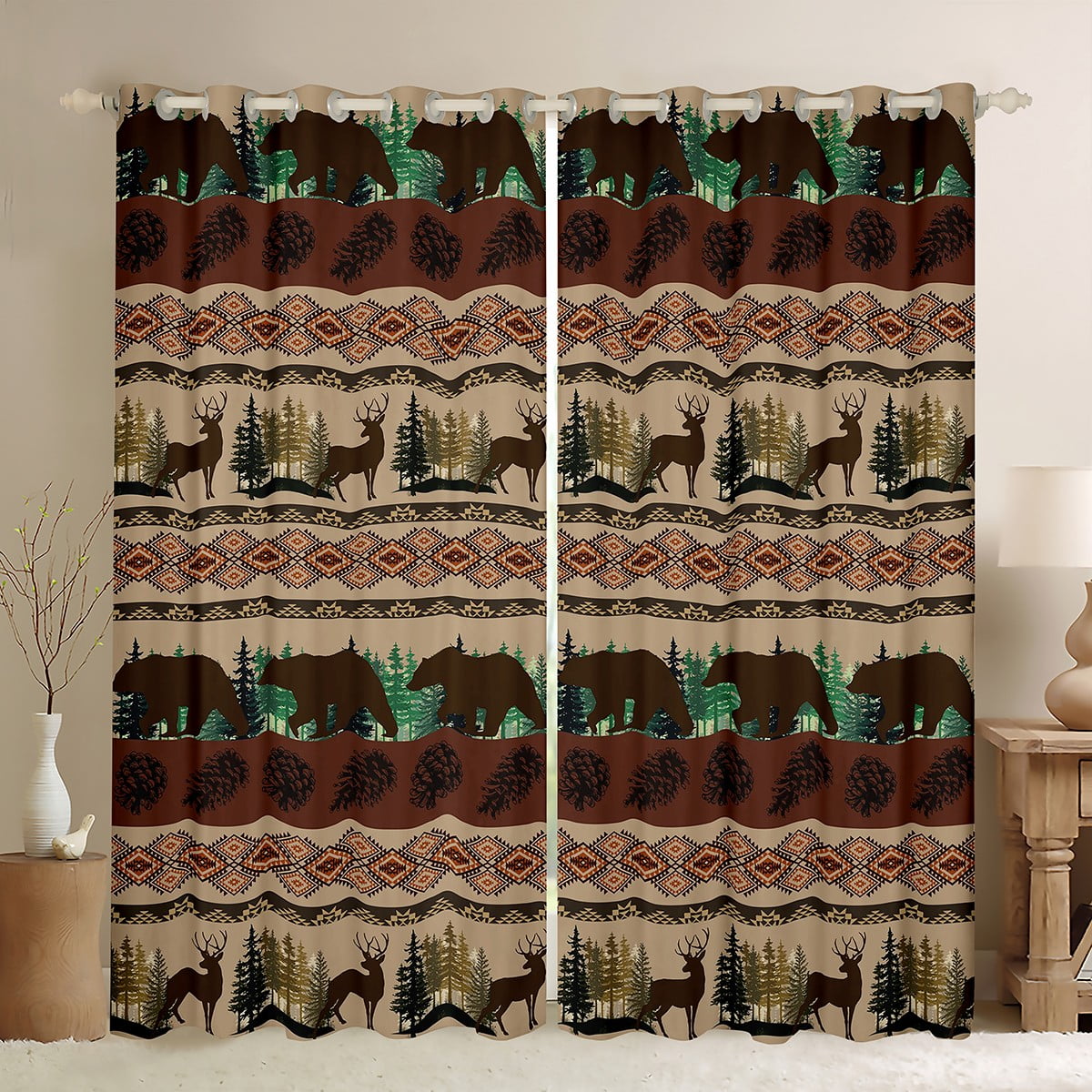 Aztec Curtains & Drapes Woodland Animals Bear Curtains,Southwest Exotic ...