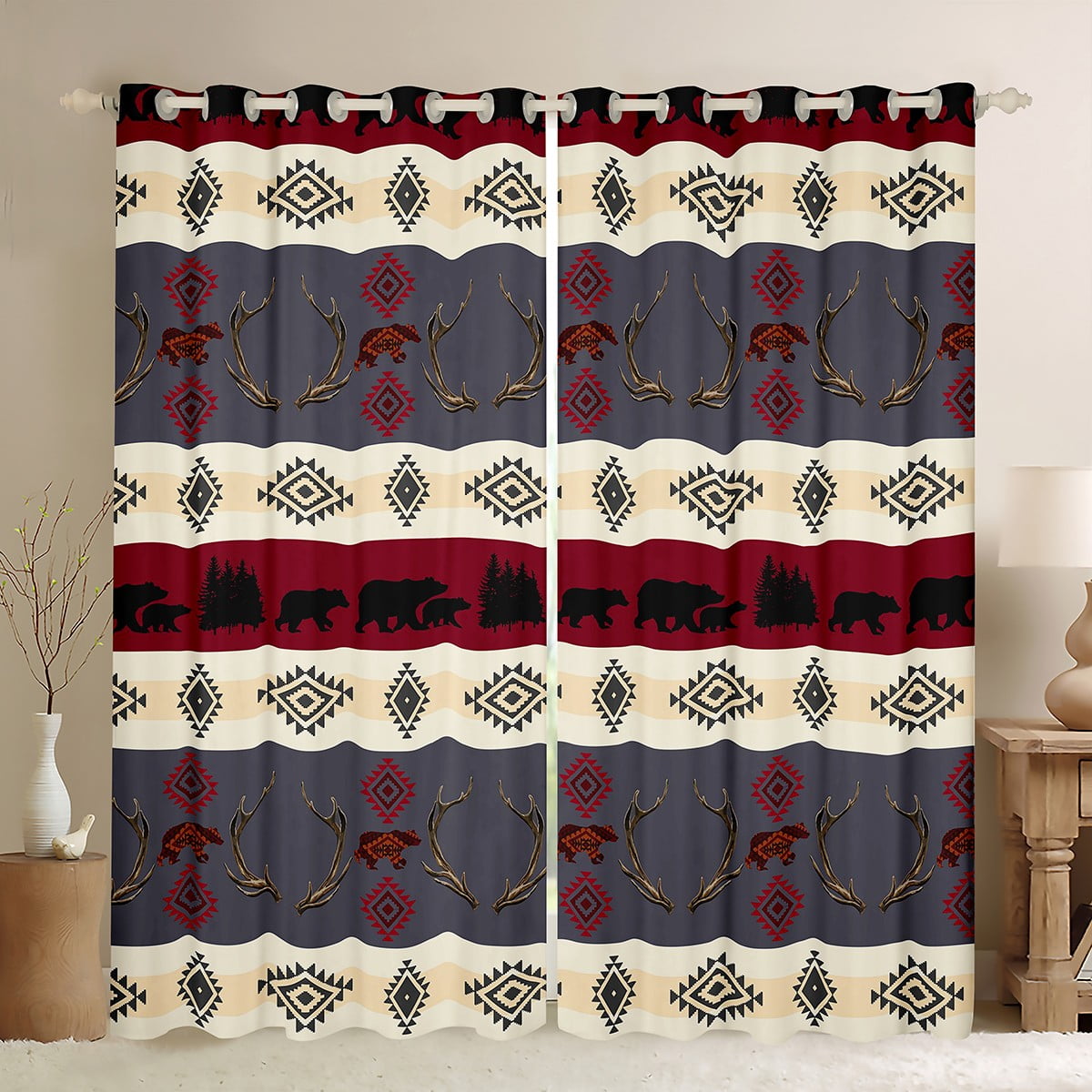 Aztec Curtains & Drapes Woodland Animals Black Bear Window Curtains ...