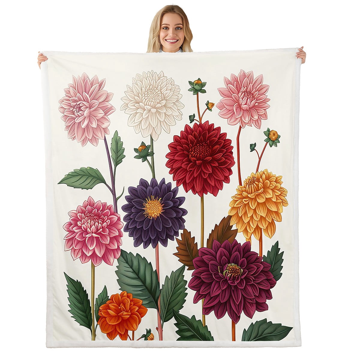 Aztec Dahlia Blanket Aesthetic Flowers Throw Blanket 50"x60",Botanical ...