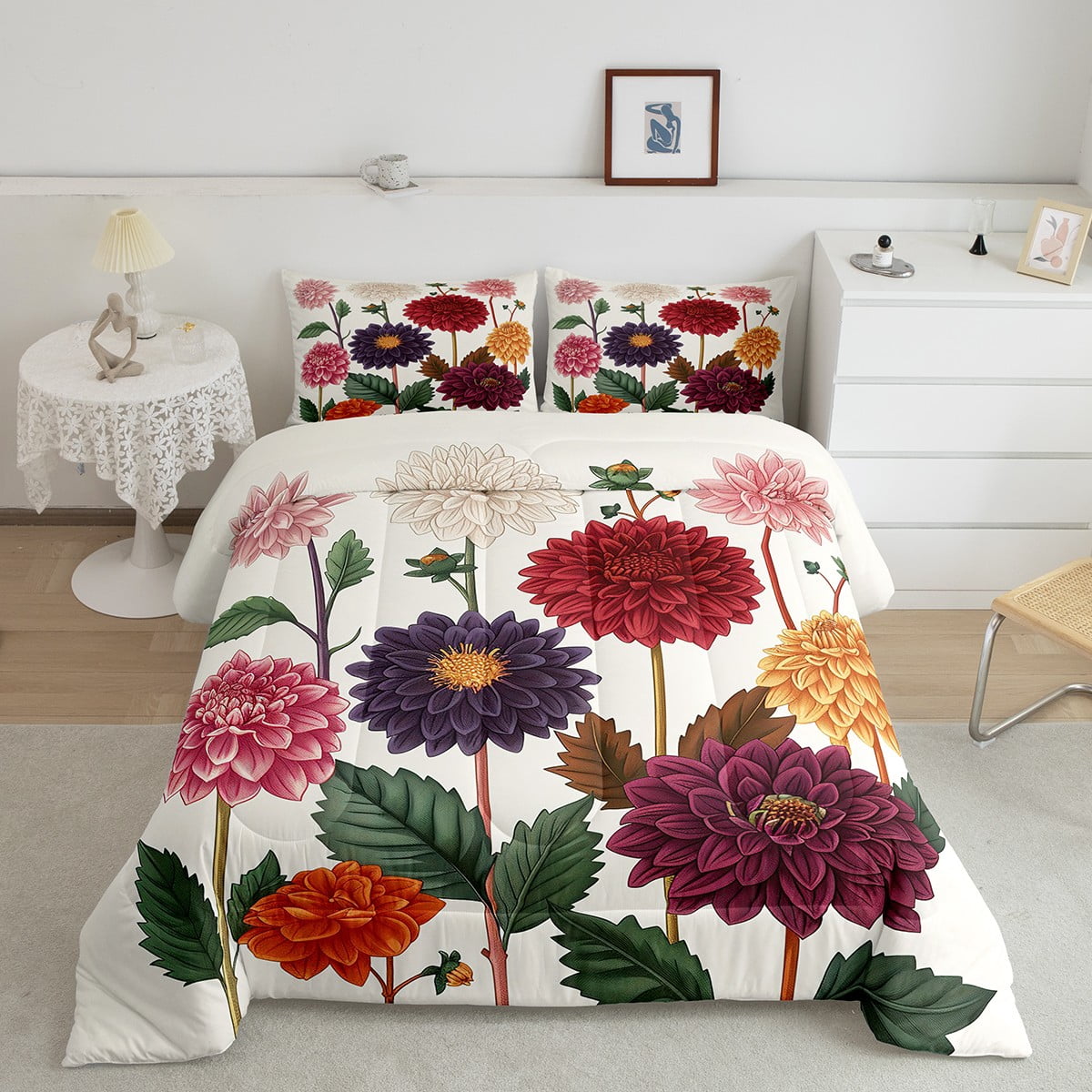 Aztec Dahlia Comforter Set Aesthetic Flowers King Bedding Set,Botanical ...