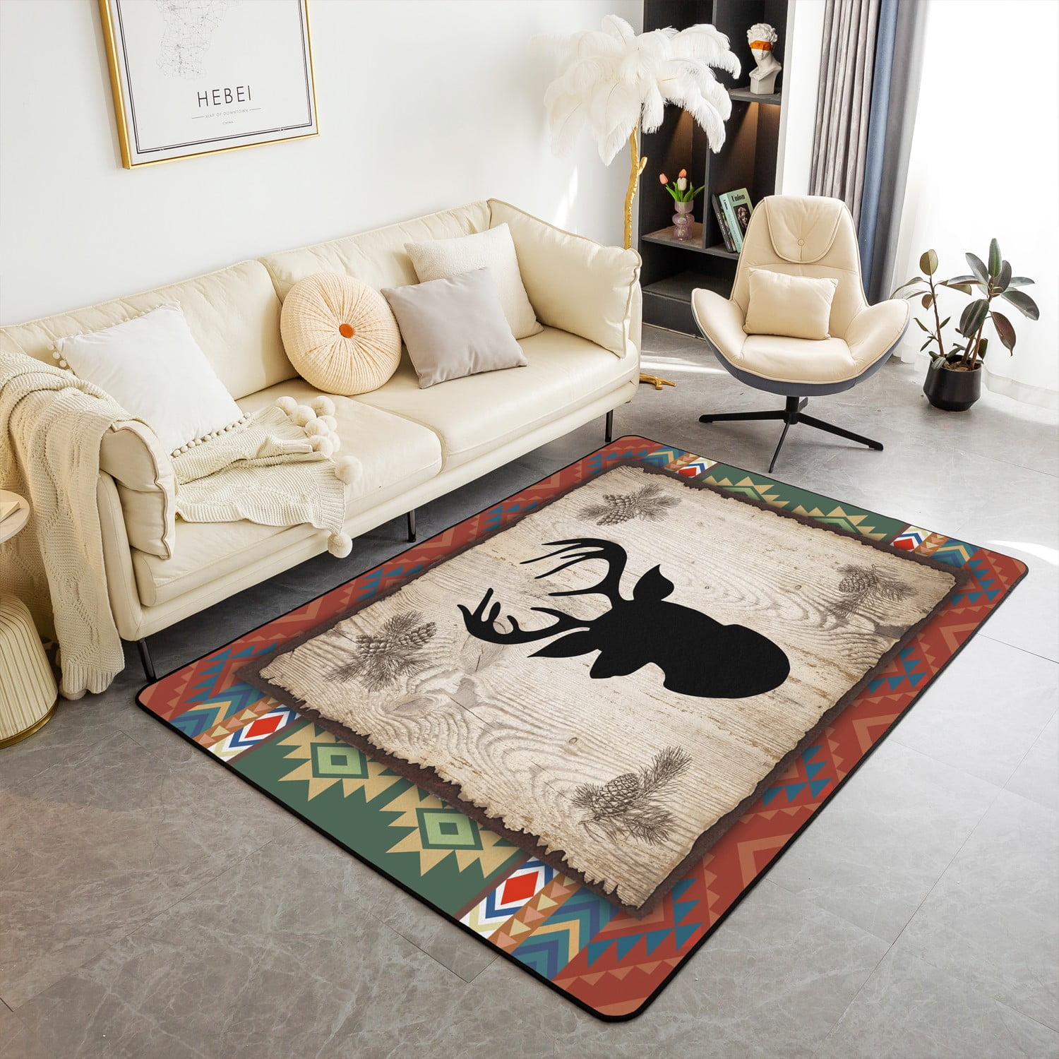 Aztec Deer Area Rug 3x5 for Living Room Bedroom Playroom, Moose Elk ...