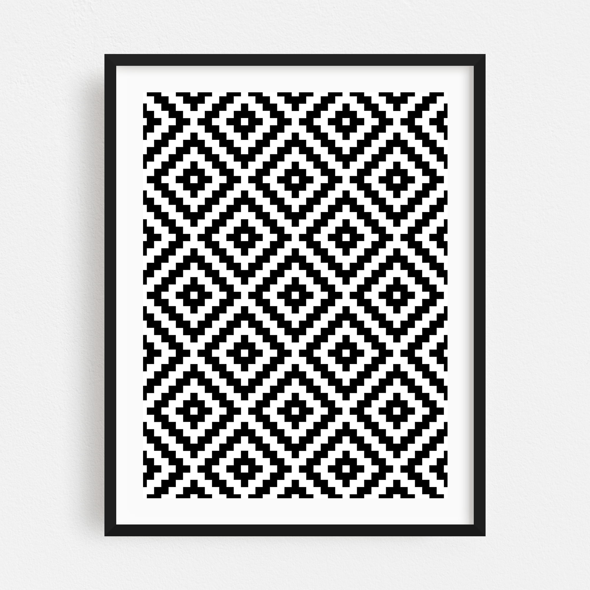 Aztec Diamond Shape Pattern Black+White - Digital Art Geometric Black ...