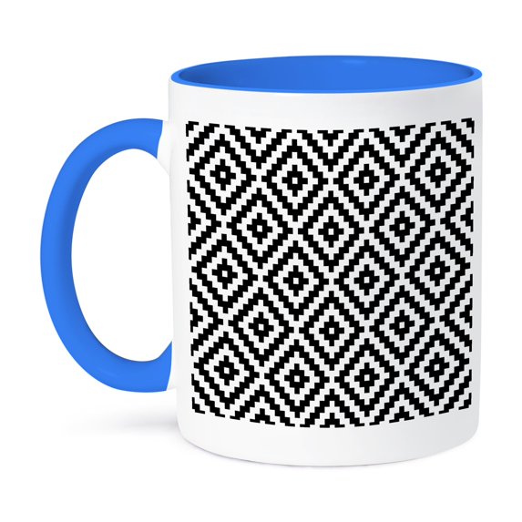 3dRose, Aztec diamond-shape pattern in black on white., 15oz Two-Tone ...