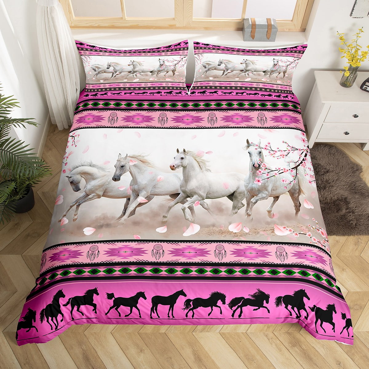 Aztec Duvet Cover African Tribal Horse Printed Bedding Set,Farm Animals ...
