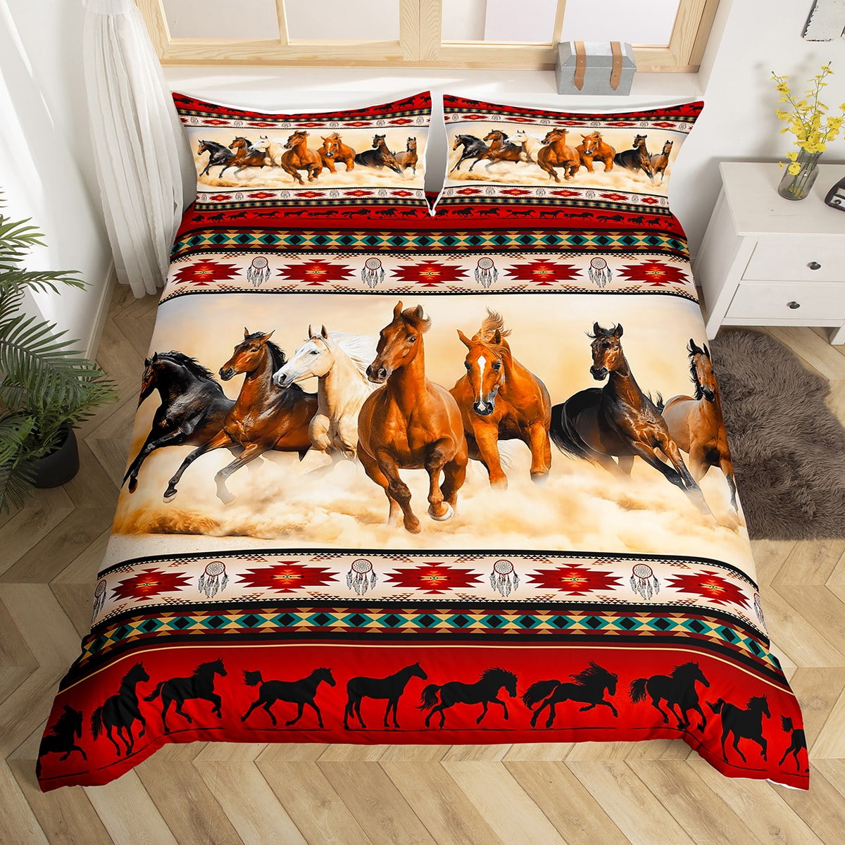 Aztec Duvet Cover African Tribal Horse Printed Bedding Set,Farm Animals ...