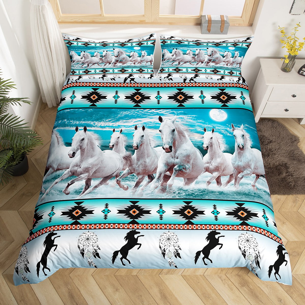 Aztec Duvet Cover African Tribal Horse Printed Bedding Set,Farm Animals ...