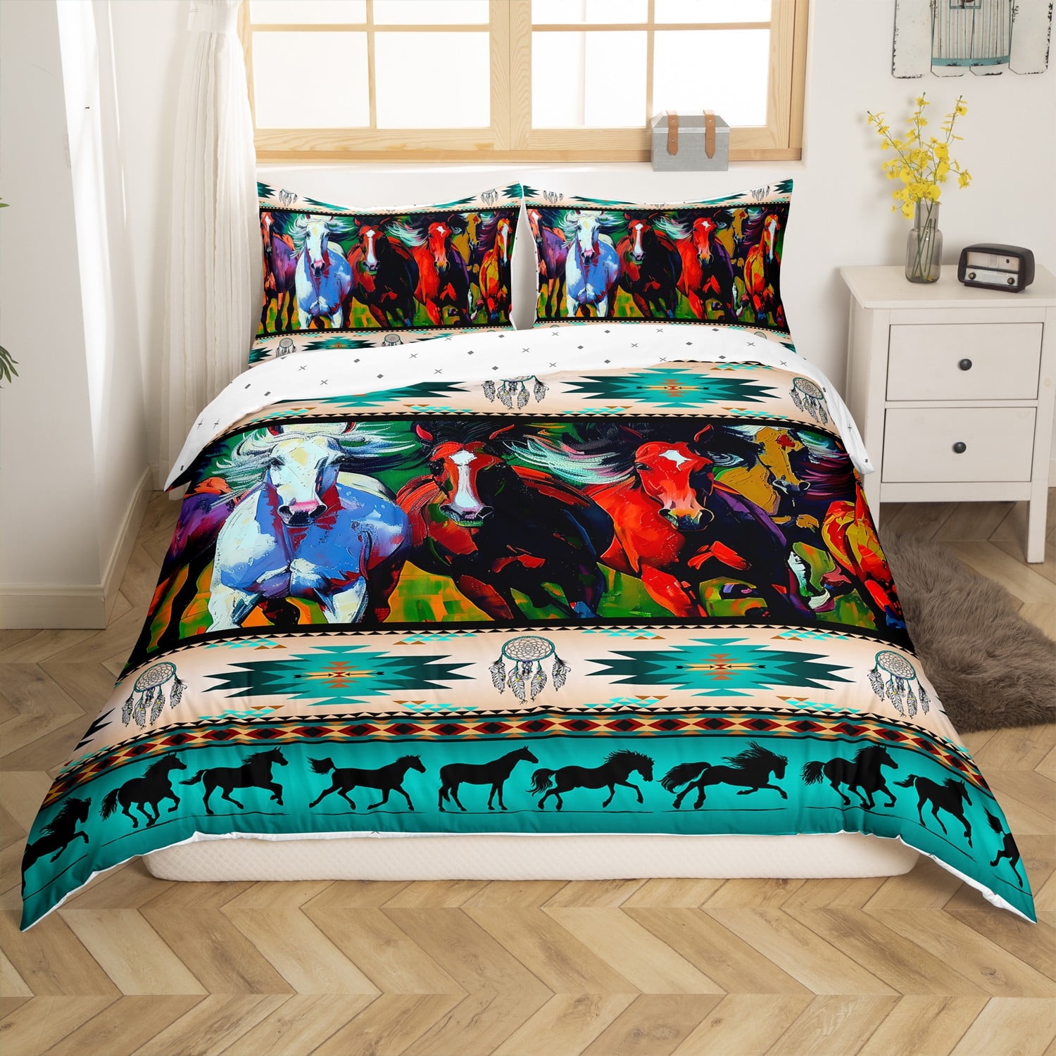 Aztec Duvet Cover African Tribal Horse Printed Bedding Set,Farm Animals ...