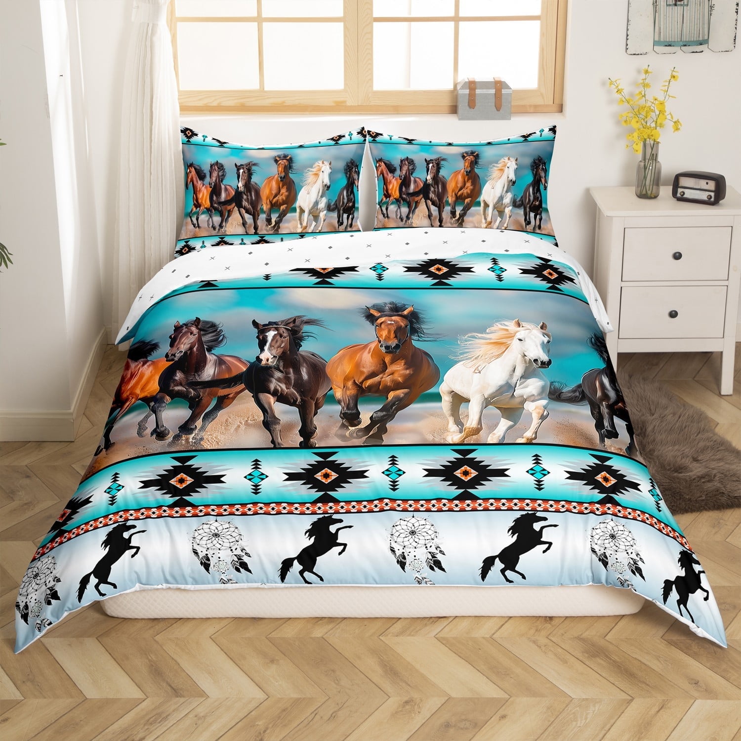 Aztec Duvet Cover African Tribal Horse Printed Bedding Set,Farm Animals ...