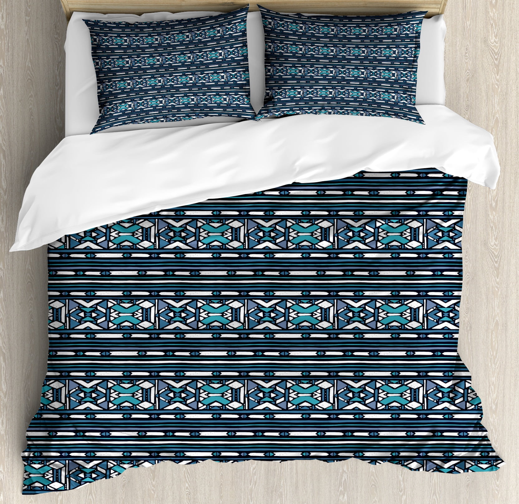 Aztec Duvet Cover Set, Assortment of Prehistoric Geometric Shapes ...