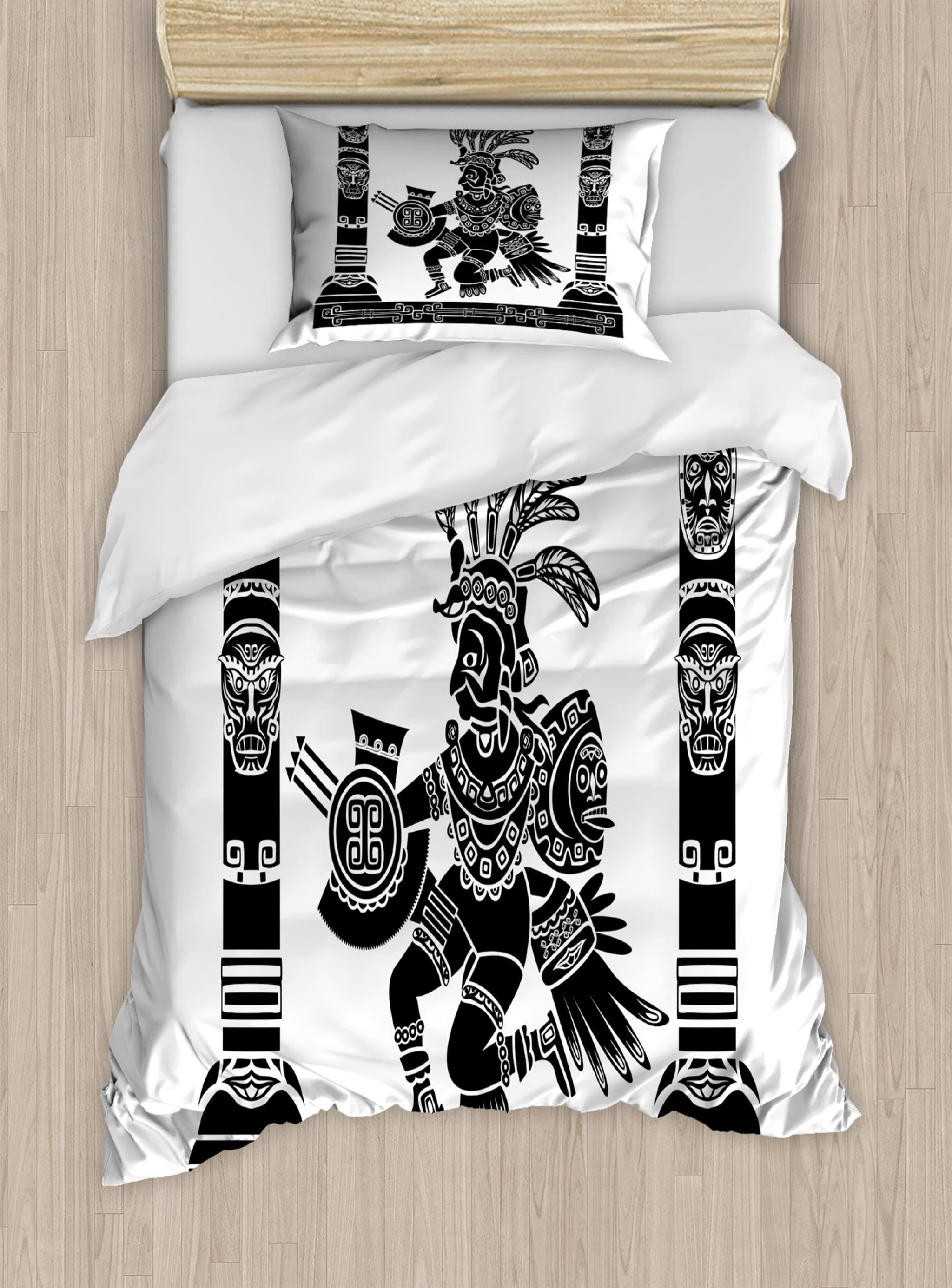 Aztec Duvet Cover Set, Tribal Quetzalcoatl Mayan Symbol of Wind and ...