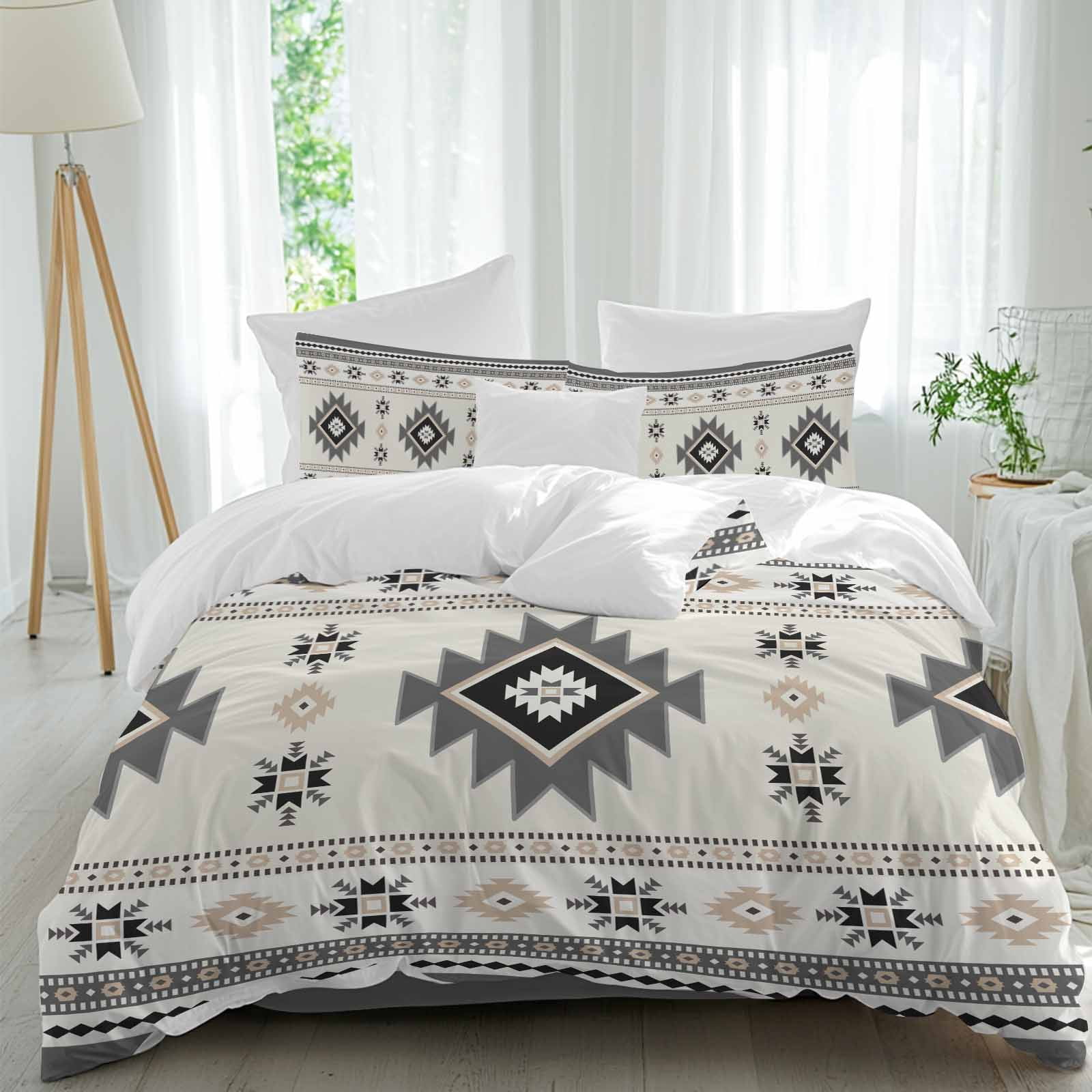 Aztec Duvet Cover Set Twin Size, Gray Southwest Wind Bohemian Ethnic ...