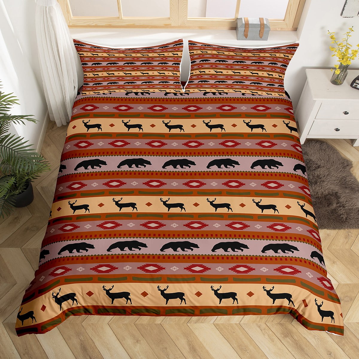 Aztec Duvet Cover Western Bedding Sets Full,Woodland Wildlife Bear ...