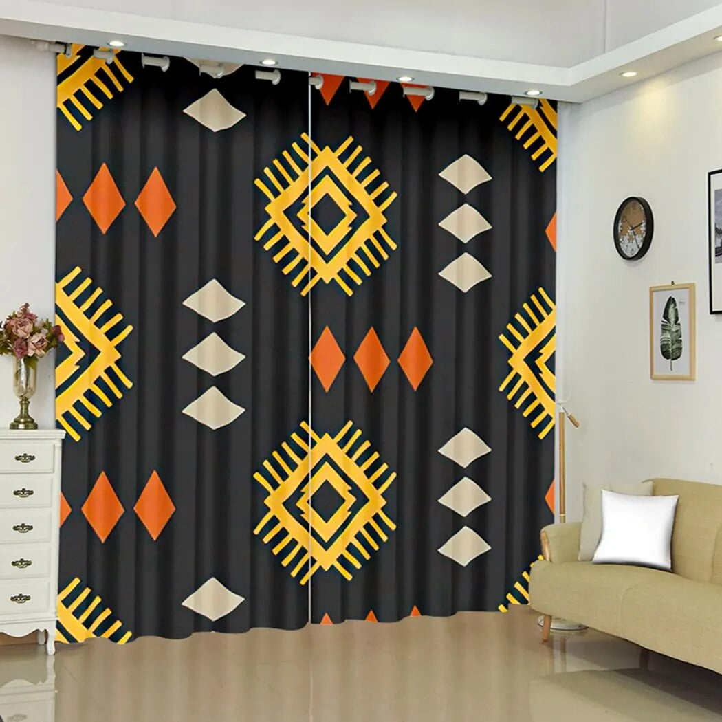 Aztec Ethnic Geometric Curtain Ikat Square Pattern Polyester Pongee ...