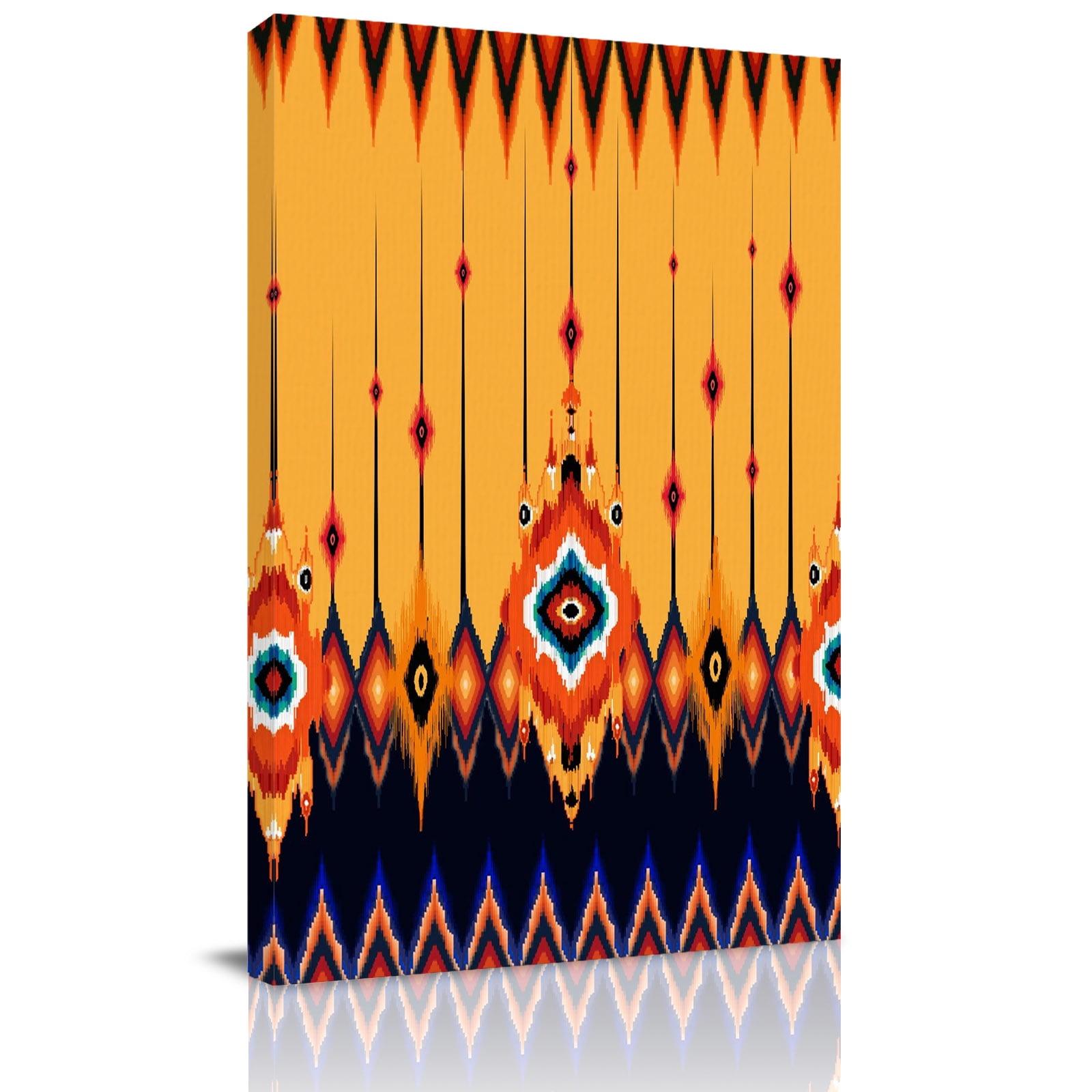 Aztec Ethnic Style Canvas Wall Art for Living Room, Orange Black Argyle ...