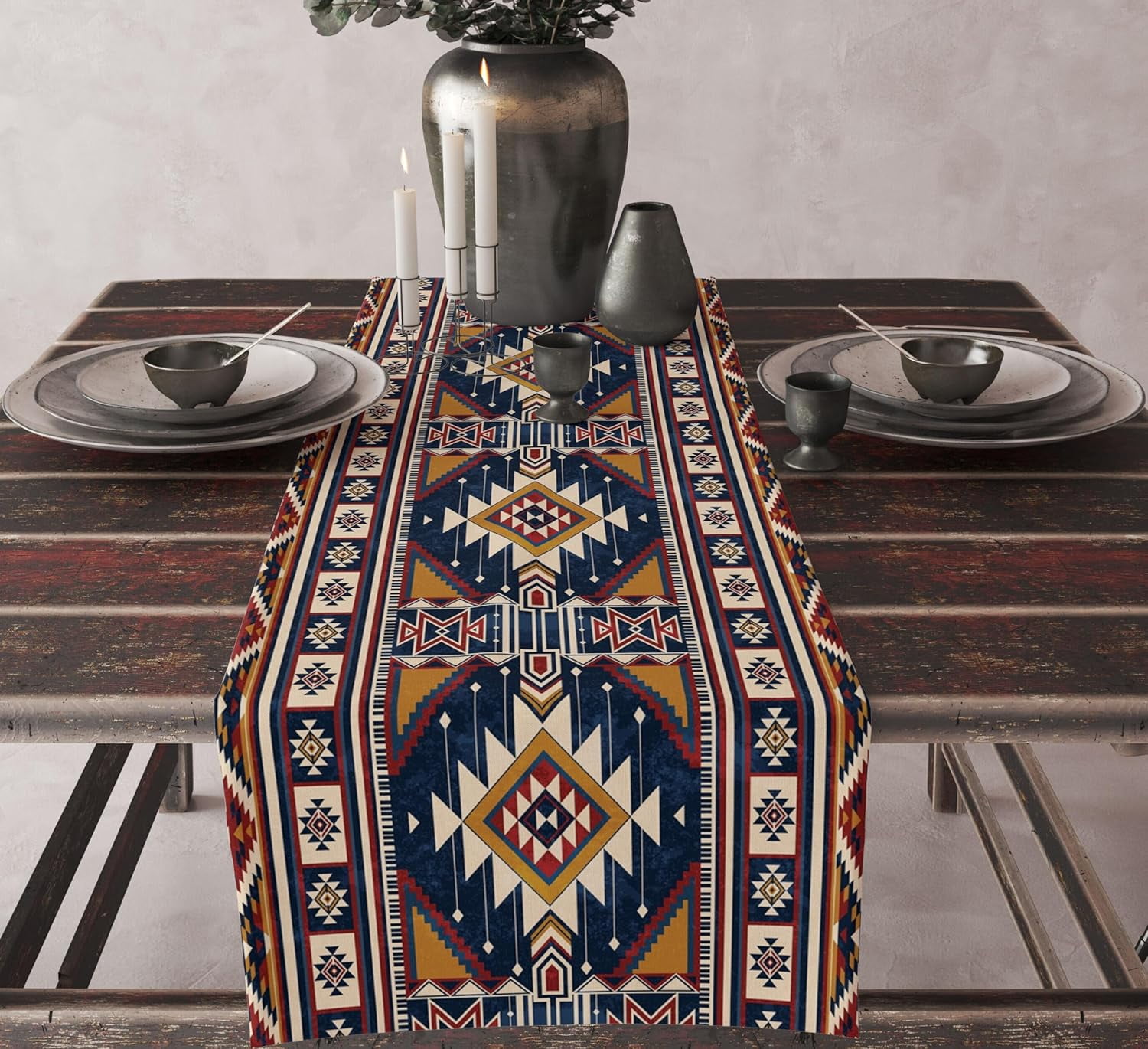 Aztec Ethnic Tribal Style Linen Table Runner Boho Print Abstract ...