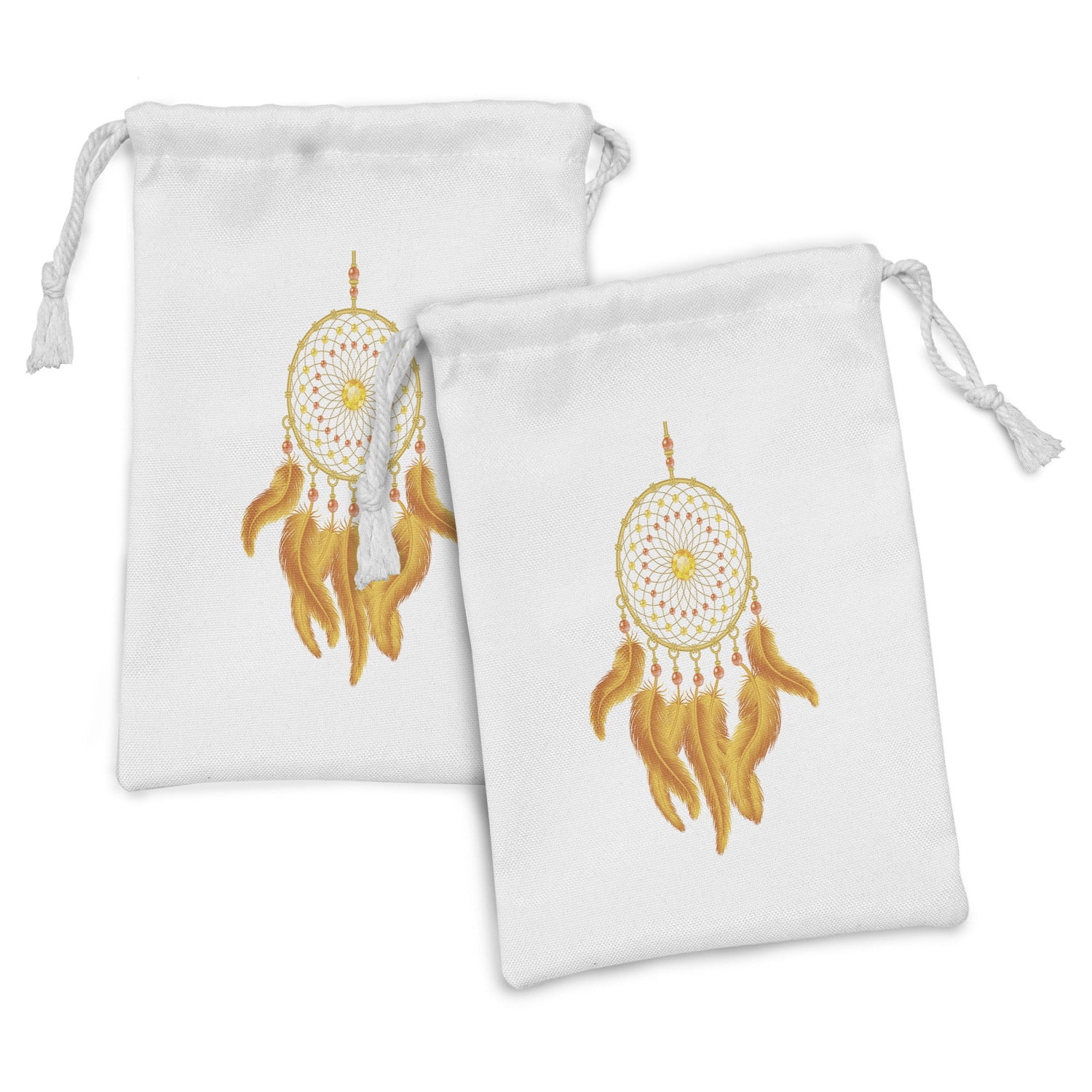 Aztec Fabric Pouch Set of 2, Graphic of Golden Yellow Dreamcatcher ...