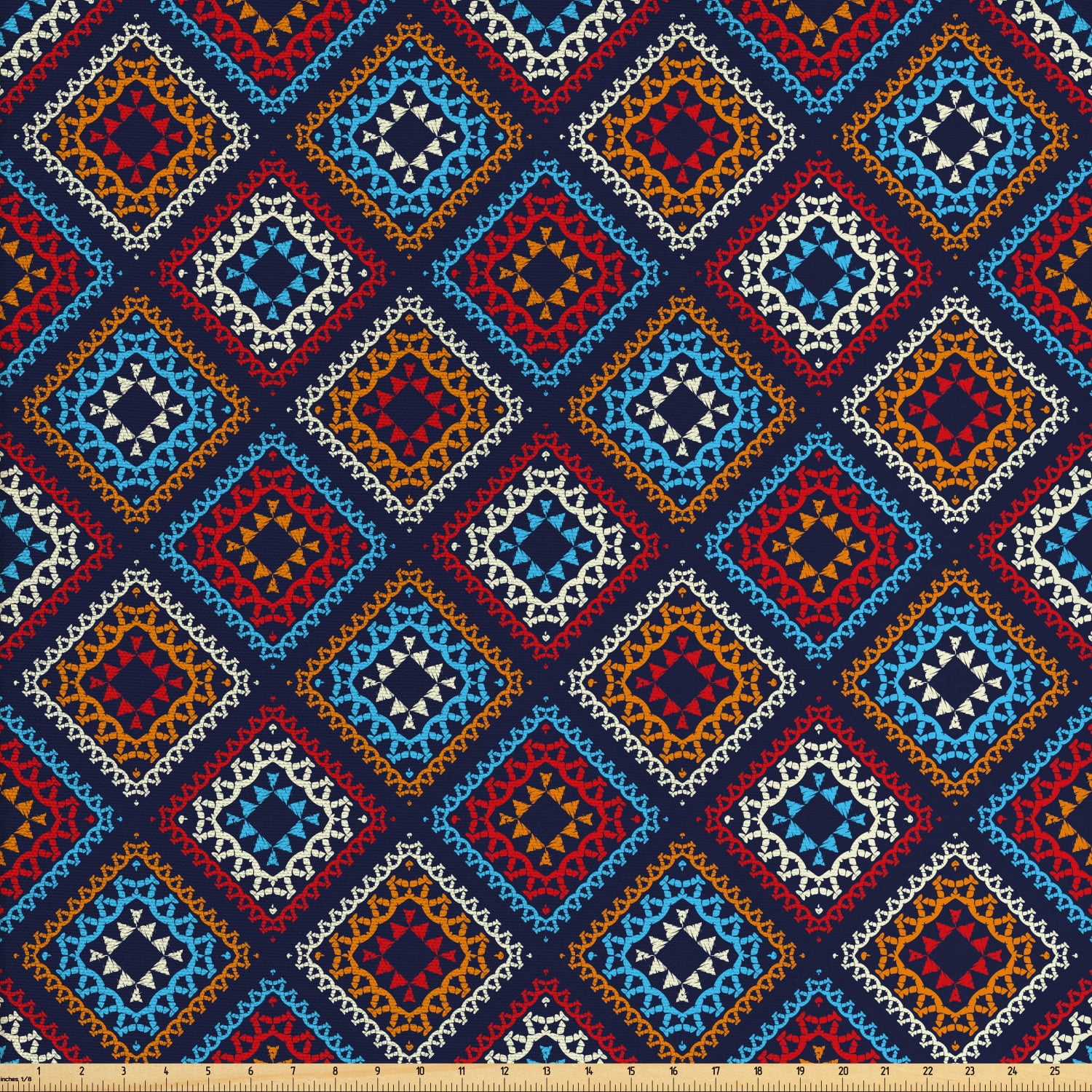Ambesonne Aztec Fabric by the Yard Upholstery, Folk Motifs in Vivid ...