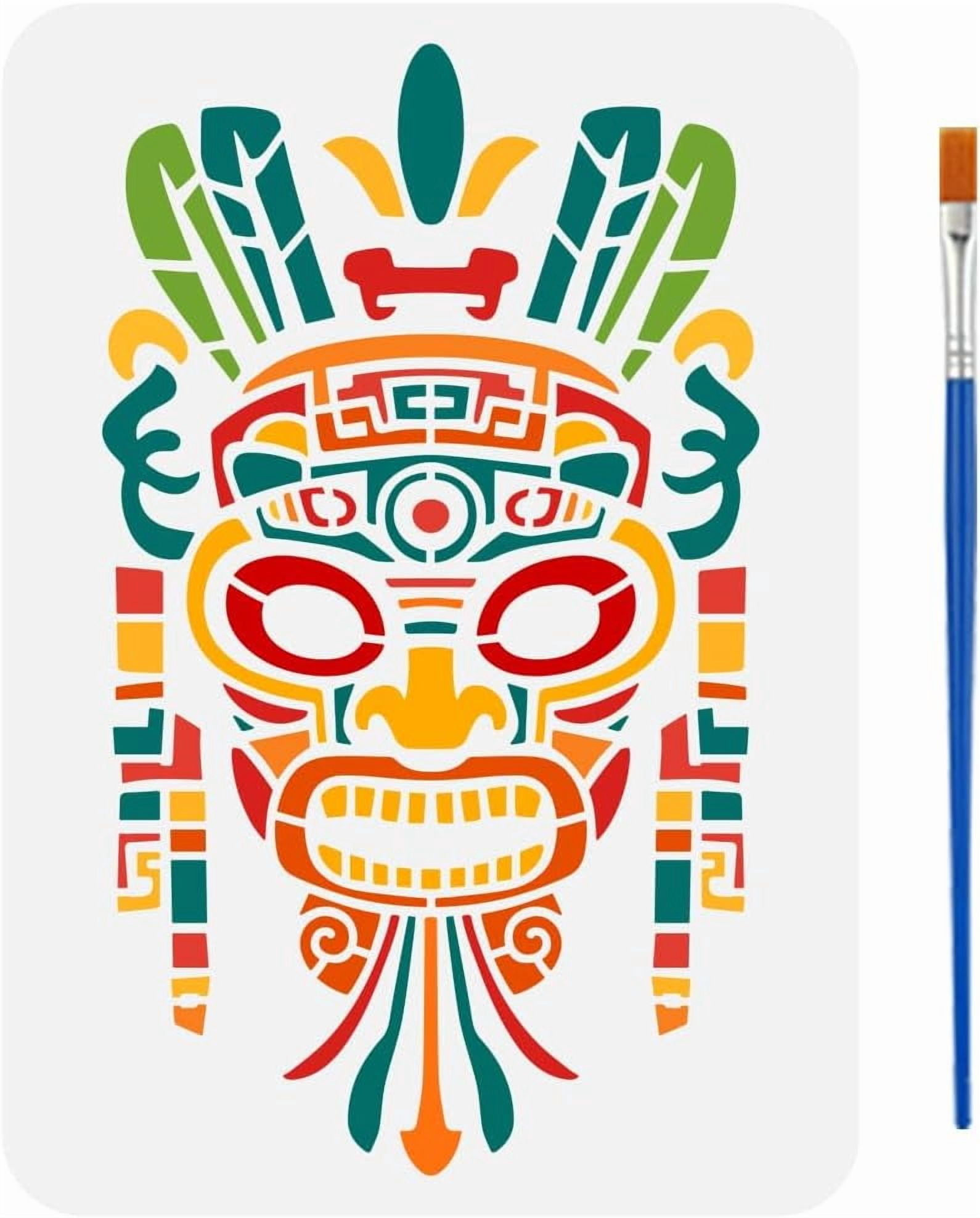 Aztec Face Stencil with Brush 8.3x11.7inch Reusable Aztec Patterns ...