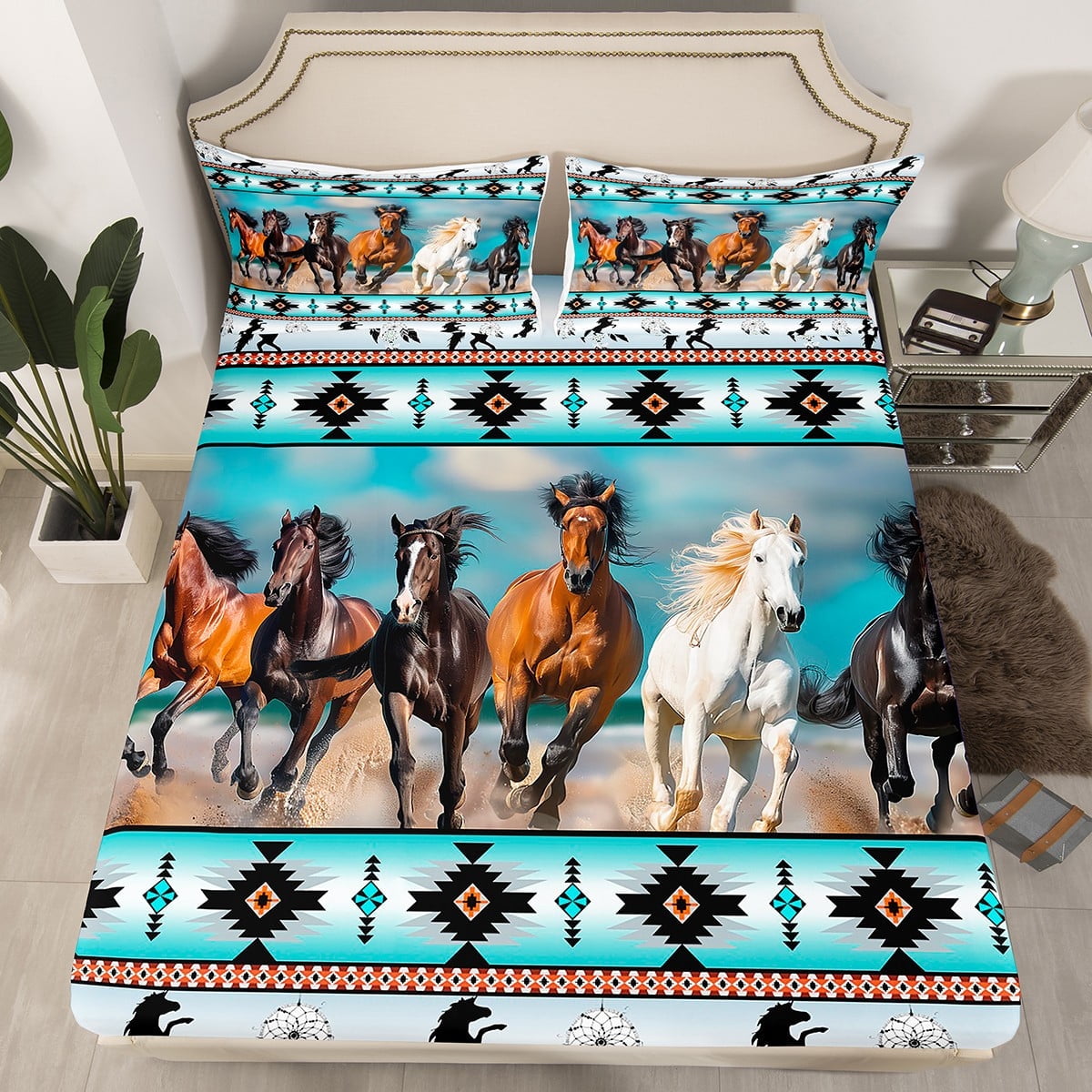 Aztec Fitted Sheet African Tribal Horse Printed Bedding Sets,Farm ...