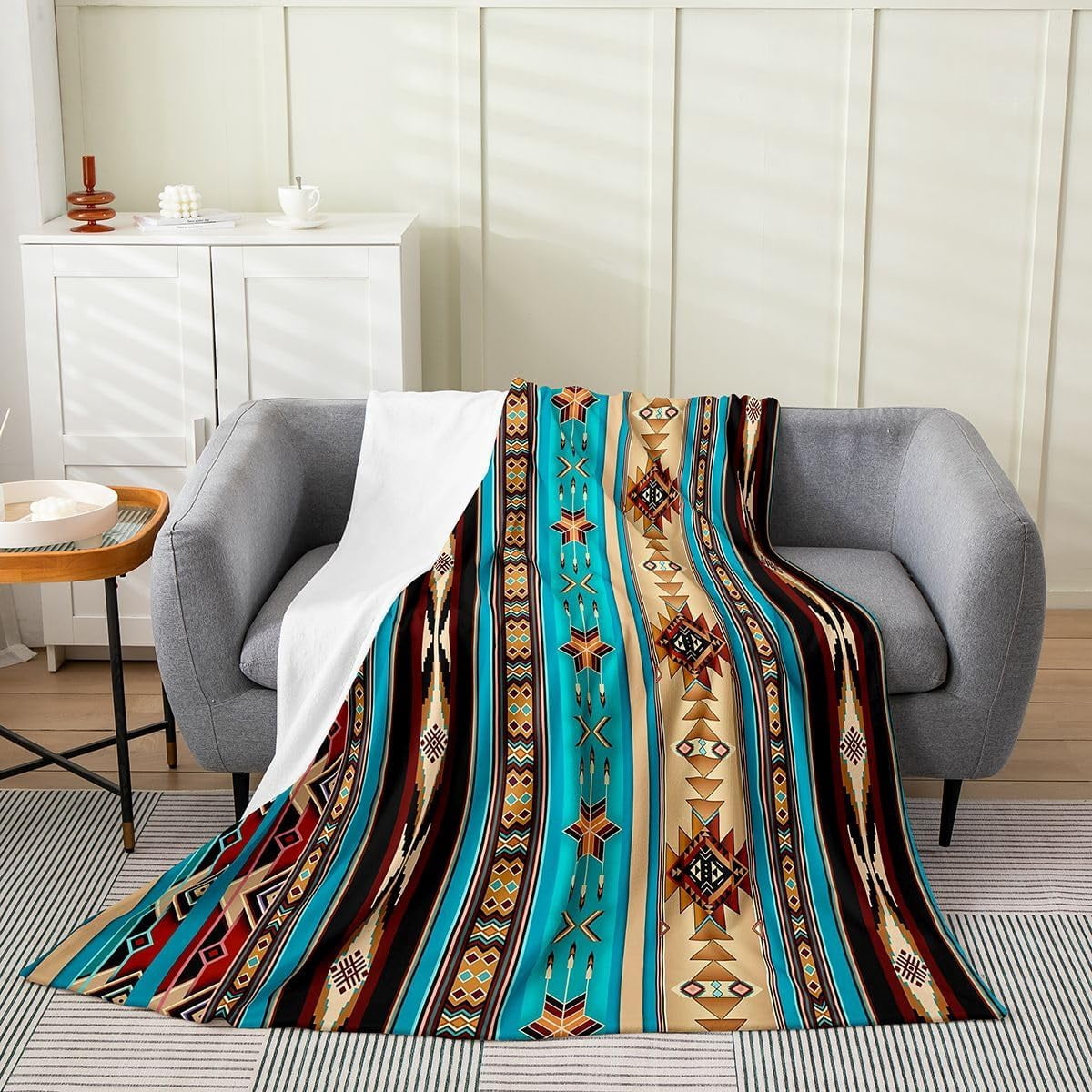 Aztec Flannel Fleece Blanket, Ethnic Tribal Arrow Throw Blanket, Retro ...
