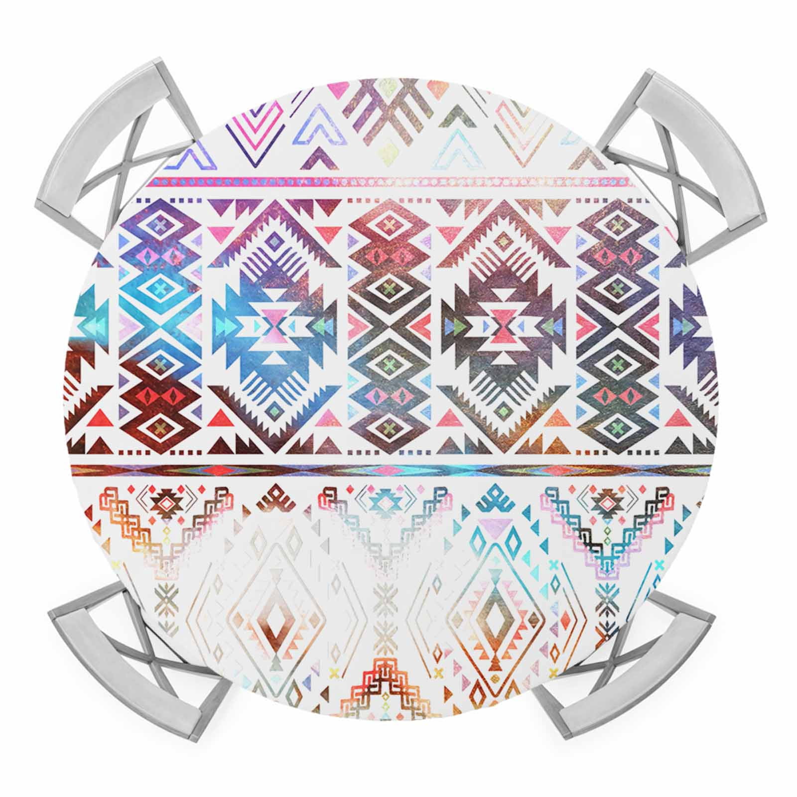 Aztec Folk Braid Art Elastic Fitted Round Table Cover Multicolor Ethnic ...