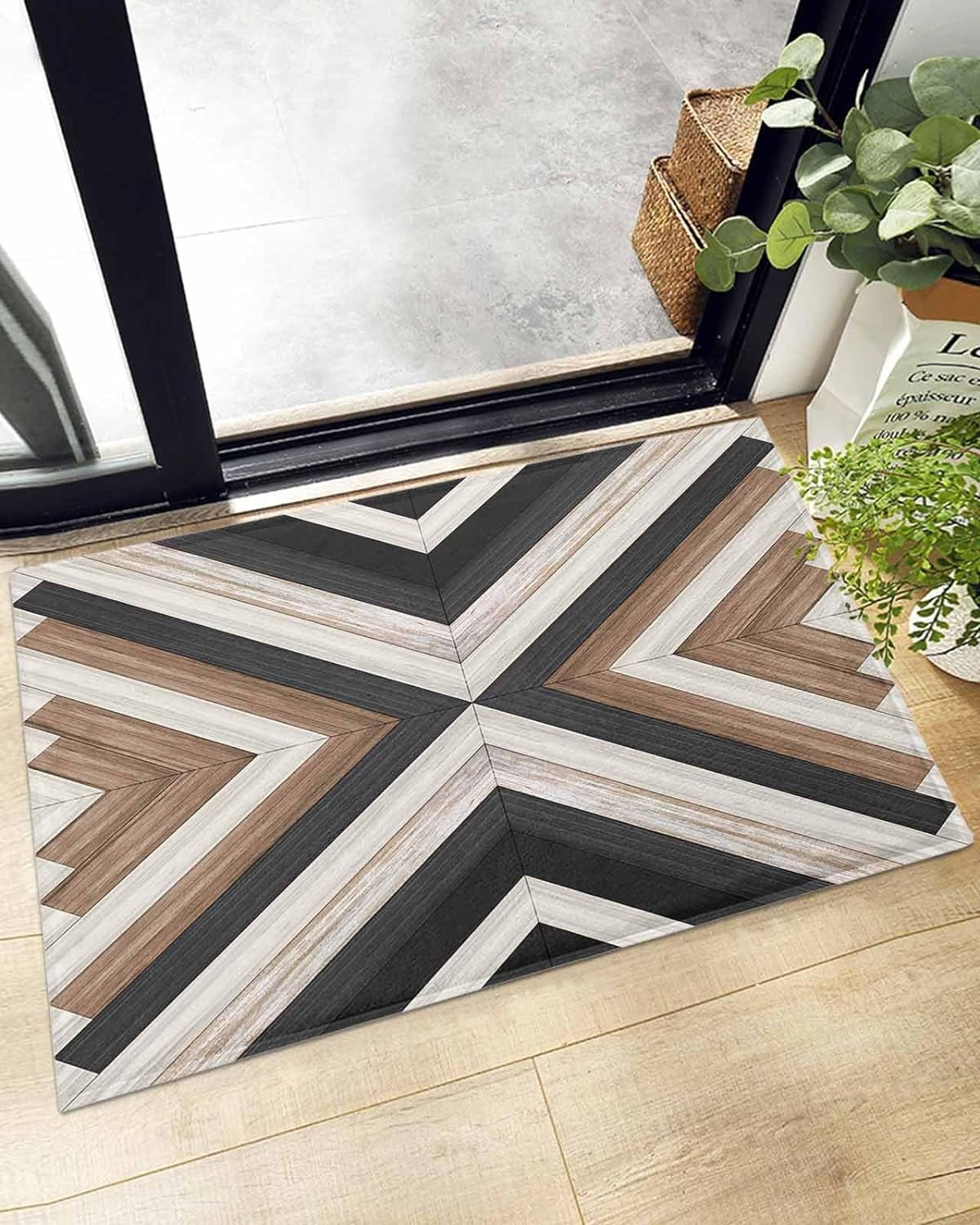 Aztec Geometric Abstract Art Doormat Shaggy Plush Rug, Comfy Furry ...