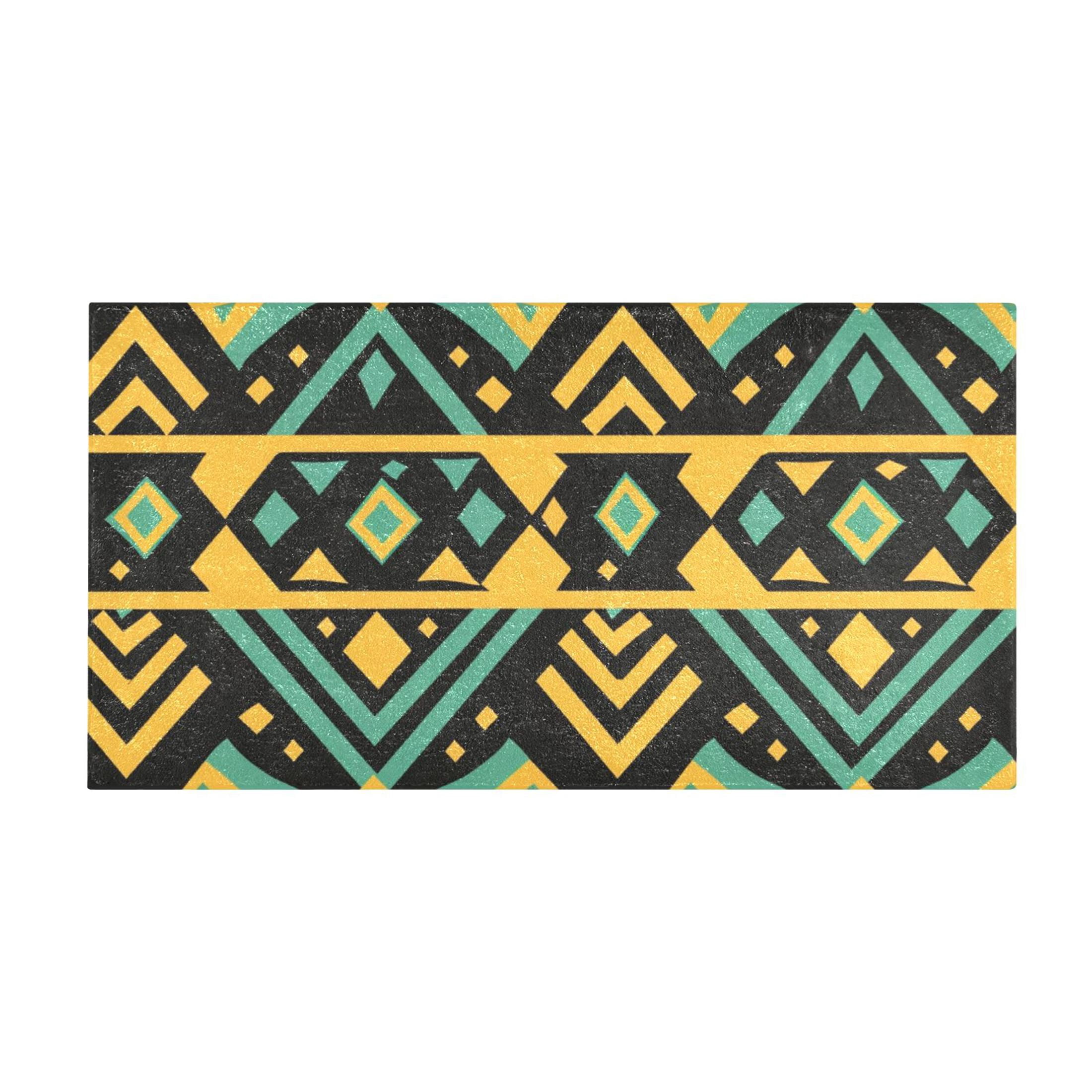 Aztec Geometric Abstract Pattern Bath Mat 39x20 Inch Soft Absorbent Non ...