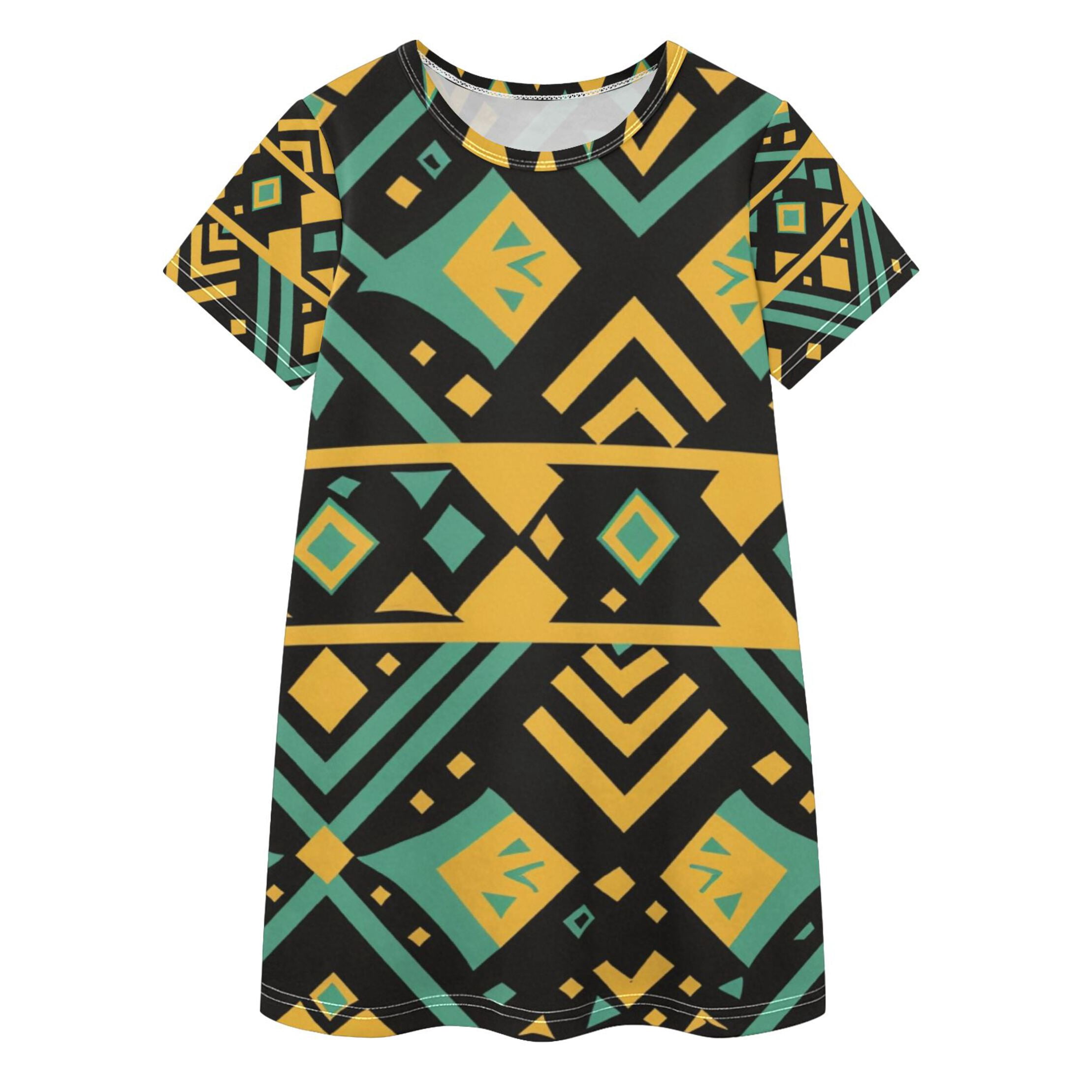 Aztec Geometric Abstract Pattern Girls' Casual Dresses Short Sleeve ...